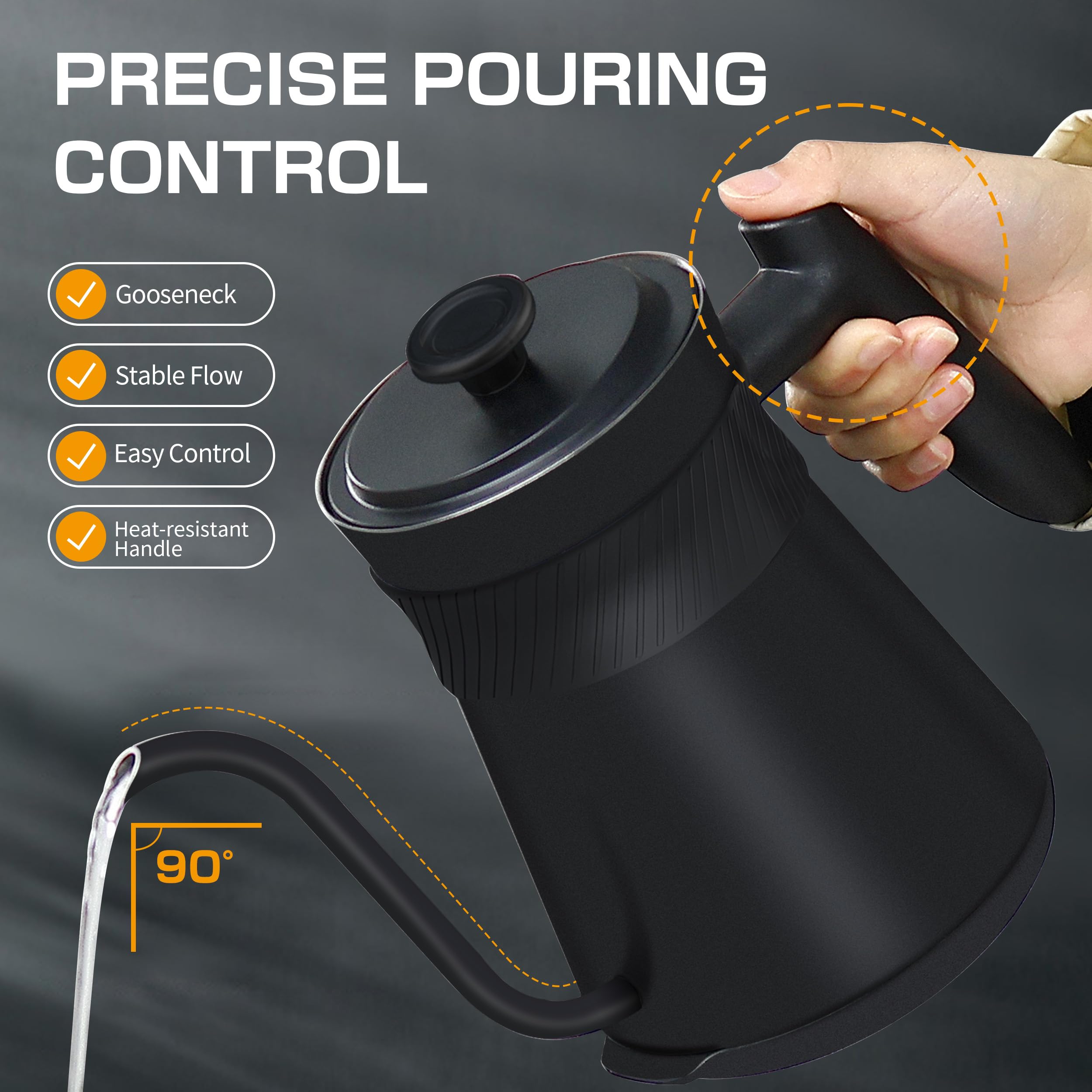 Potlimepan Electric Kettle, 0.8L Temperature Control Electric Kettle with LED Screen, 1200W Quick Heating Gooseneck Pour Kettle with Stainless Steel Interior, Smart Kettle for Coffee & Tea, Black