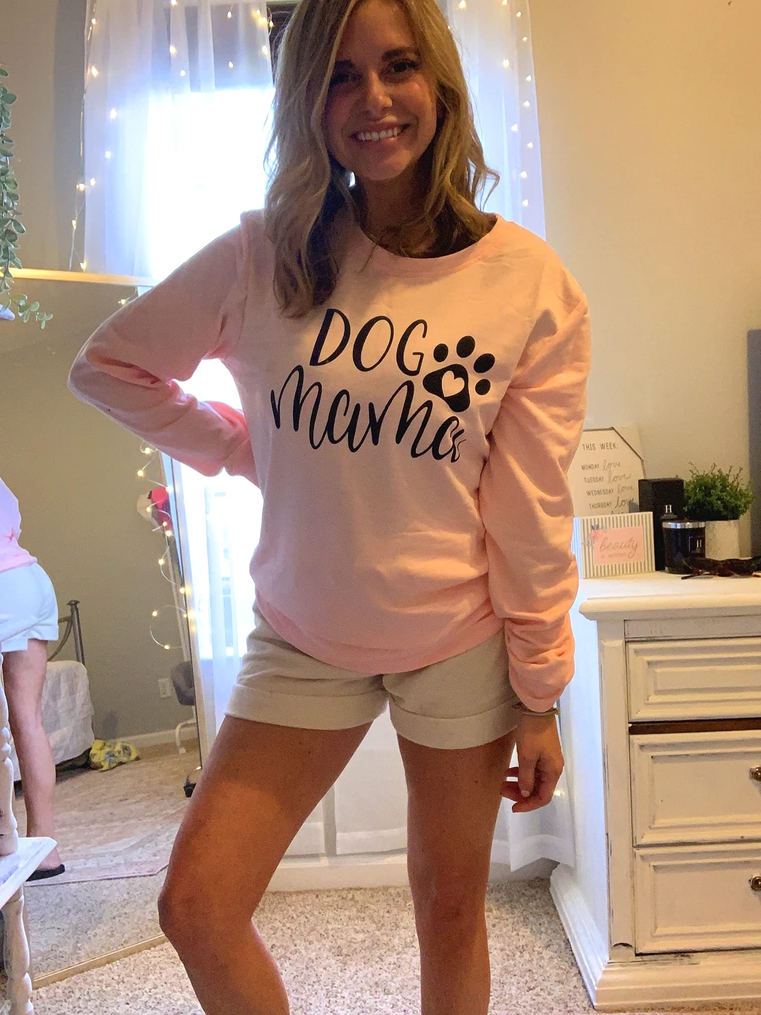 ALLTB Dog Mom Sweatshirt Women Dog Mama Shirt Pullover Cute Dog Sweater Long Sleeve Letter Print Tshirt Tops (Pink, Medium)