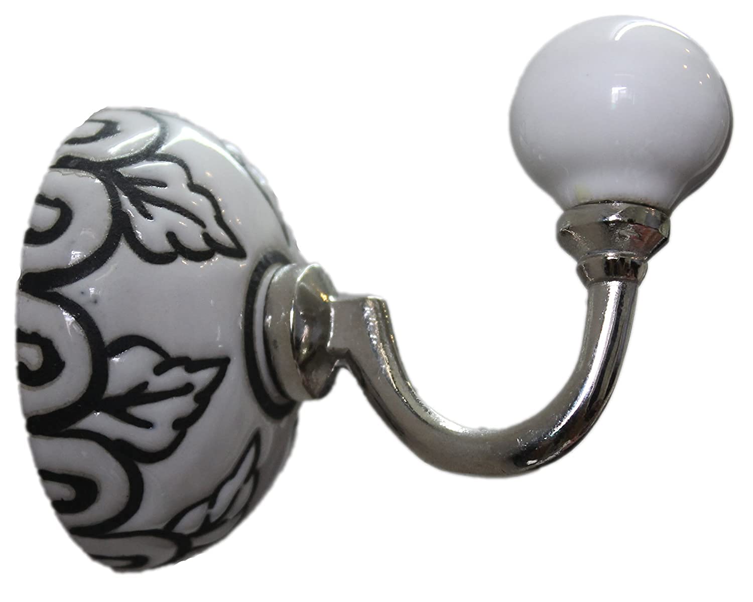 PARIJAT HANDICRAFT Hand Painted Beautifully Black & White Colored Ceramic Wall Hook Hanger Key Holder hat Clothes hangings Bath Towel Hook Hanger