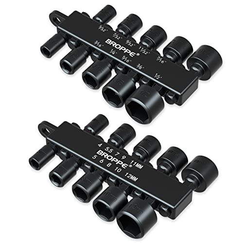 BROPPE 20Pcs Power Nut Driver Set for Impact Drill, SAE and Metric 1/4β Hex Head Drill Bit Set Screwdriver Socket Set, High Hardness CR-V Steel, Quick Change Chuck Socket Wrench Screw Impact Nutsetter