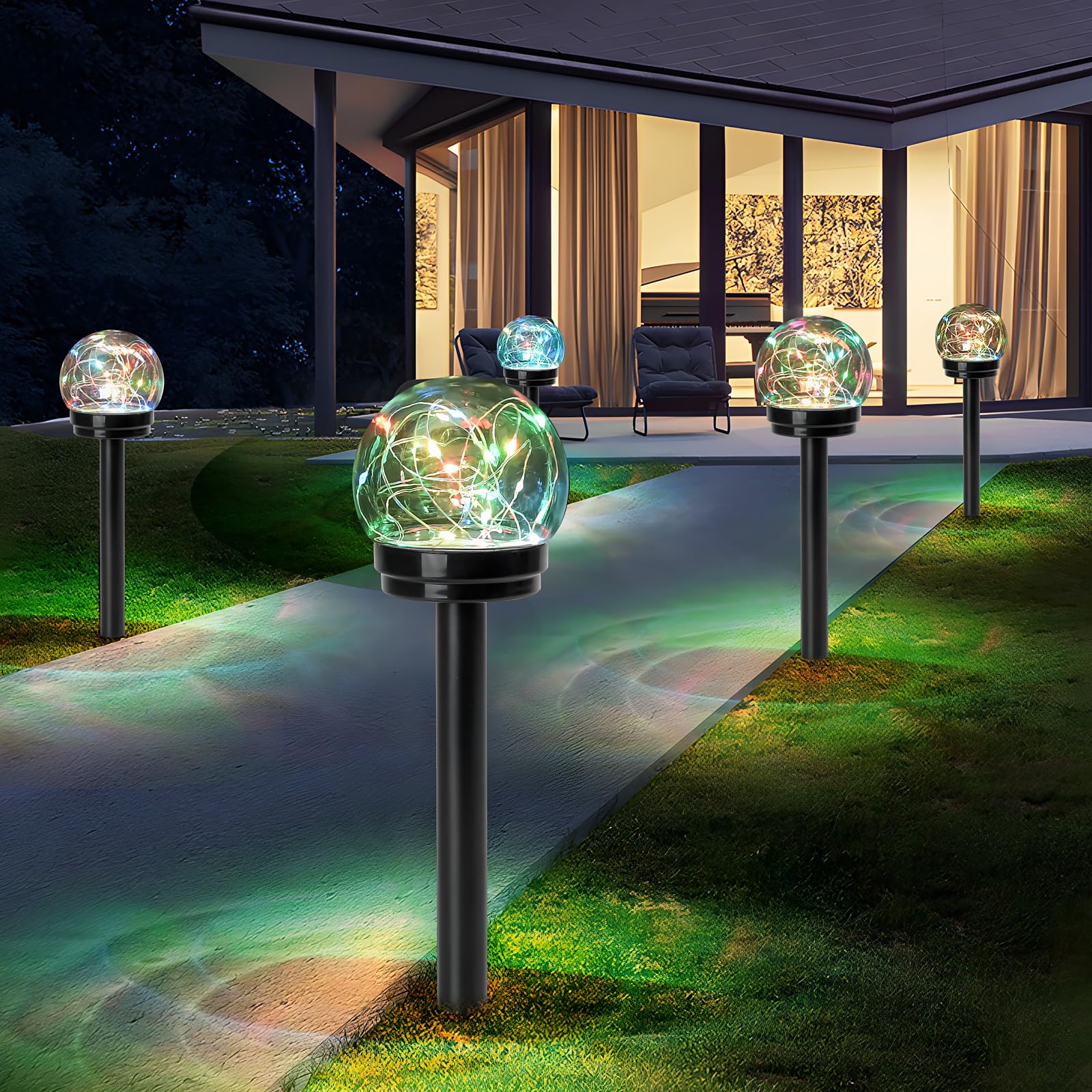 AMWGIMI Solar Lights Pathway Outdoor Solar Garde Stake LED Colour Changing Globe Garden Lights Decorative Yard Art Waterproof for Yard Patio Walkway Landscape (4 Pack) (Colour Changing-1pack)