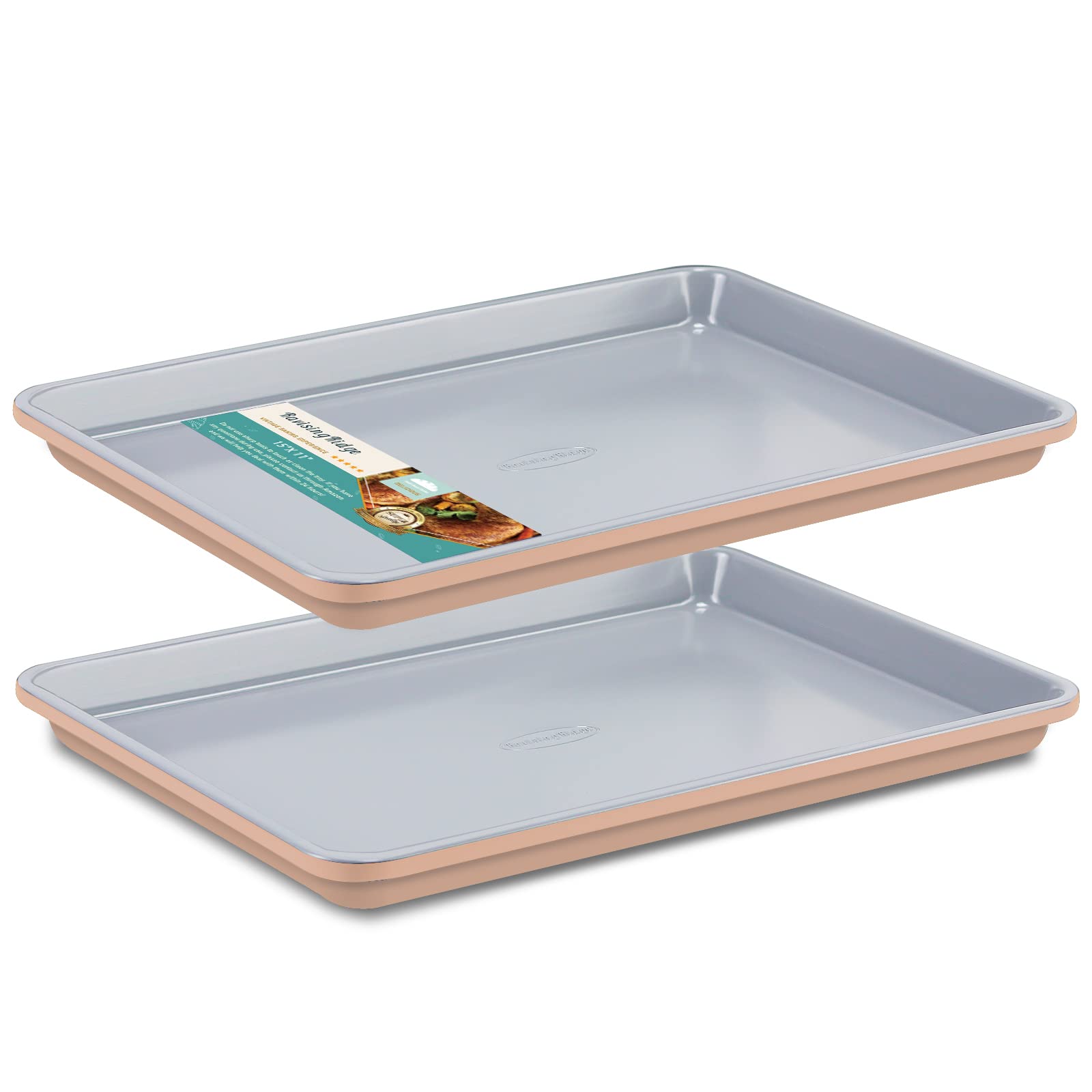 Baking Sheet with Rack Set (2 Pans + 2 Racks), Bicolor Baking Pan with Cooling Rack, Nonstick Cookie Sheet, Warp Resistant & Heavy Duty & Rust Free (Dark Navy & Grey)