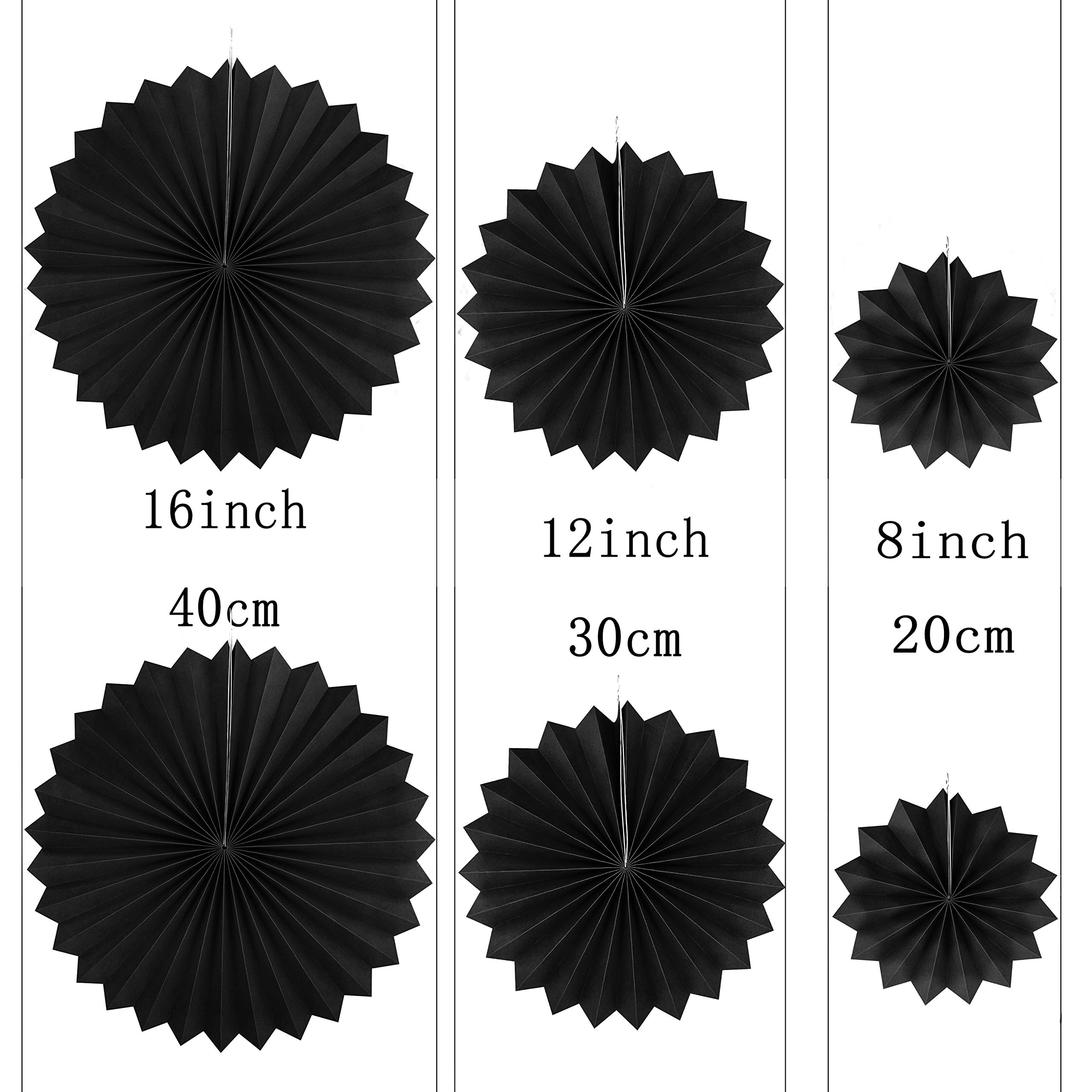 Black Silver Party Hanging Paper Fans Decorations - Wedding Retirement Graduation Birthday Party Engagement Bridal Shower Party Ceiling Hangings Photo Booth Backdrops Decorations, 12pc