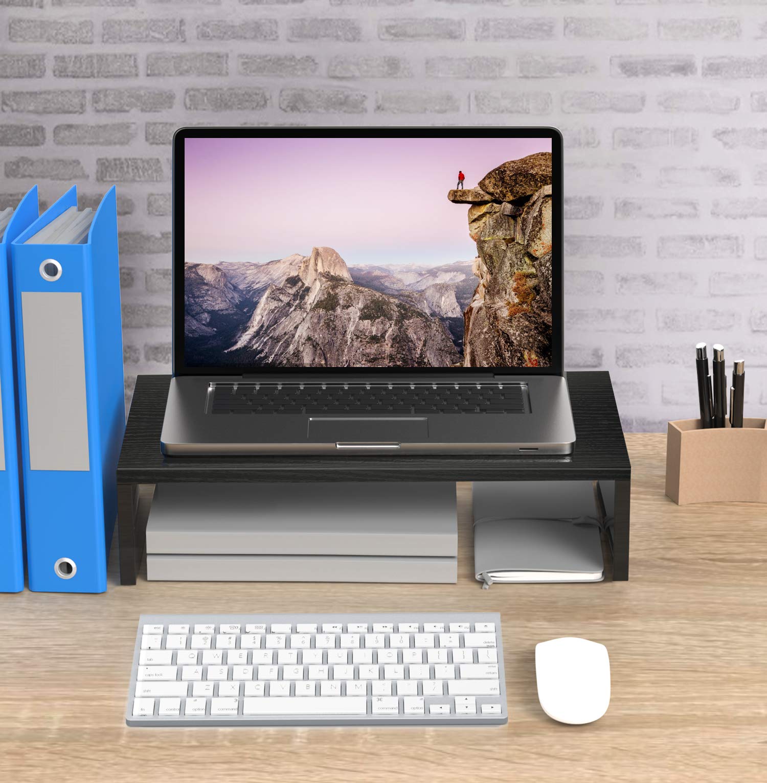AMERIERGO Monitor Stand Riser, Computer Stand, Desk Organizer Stand, Desktop Printer Stand with Phone Holder and Cable Management, Versatile as Storage Shelf & Screen Holder, for Laptop Printer PC