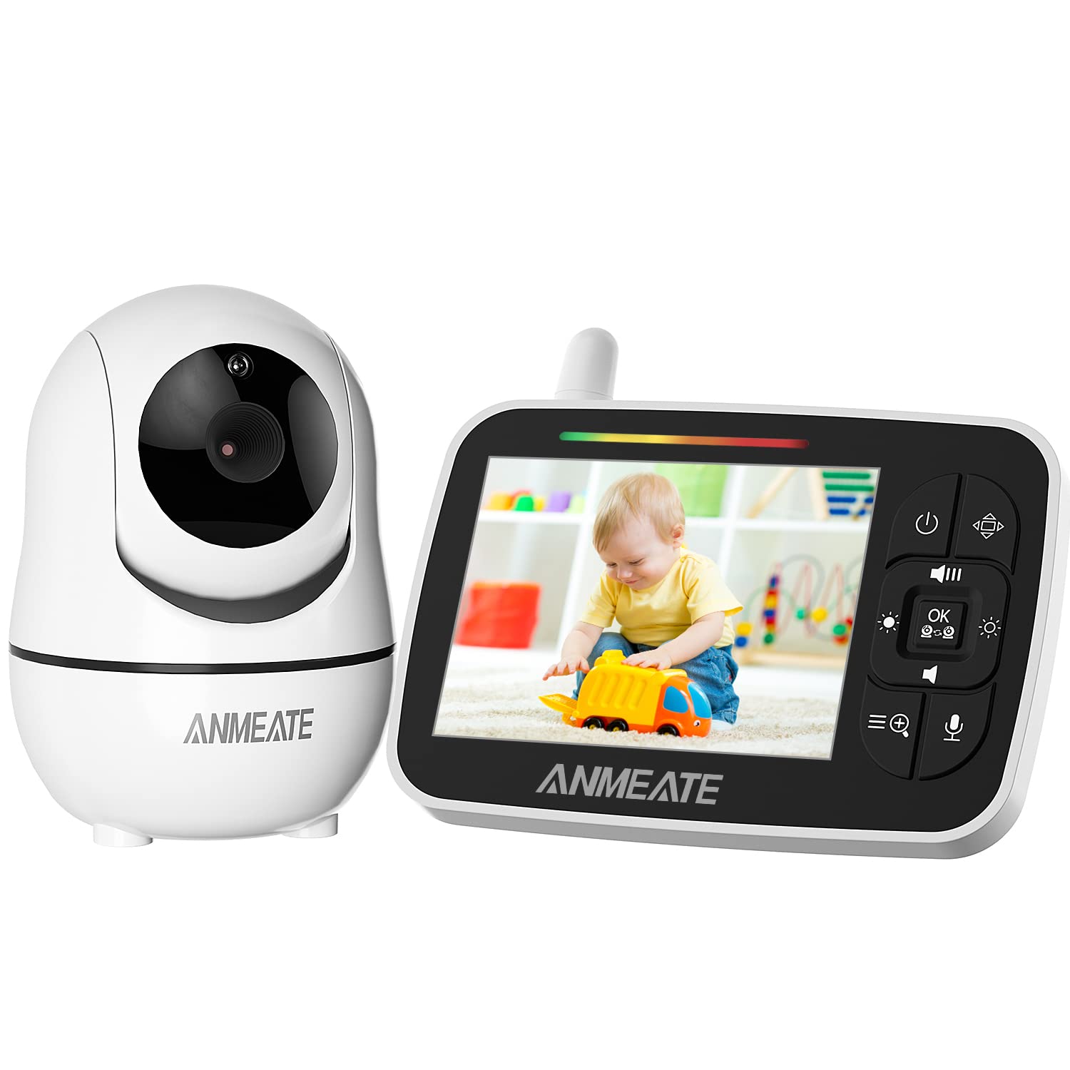 ANMEATE Baby Monitor with Remote Pan-Tilt-Zoom Camera, 3.5inch Large Display Video Camera,Audio |Infrared Night Vision |Two Way Talk | Room Temperature| Lullabies 960ft Range