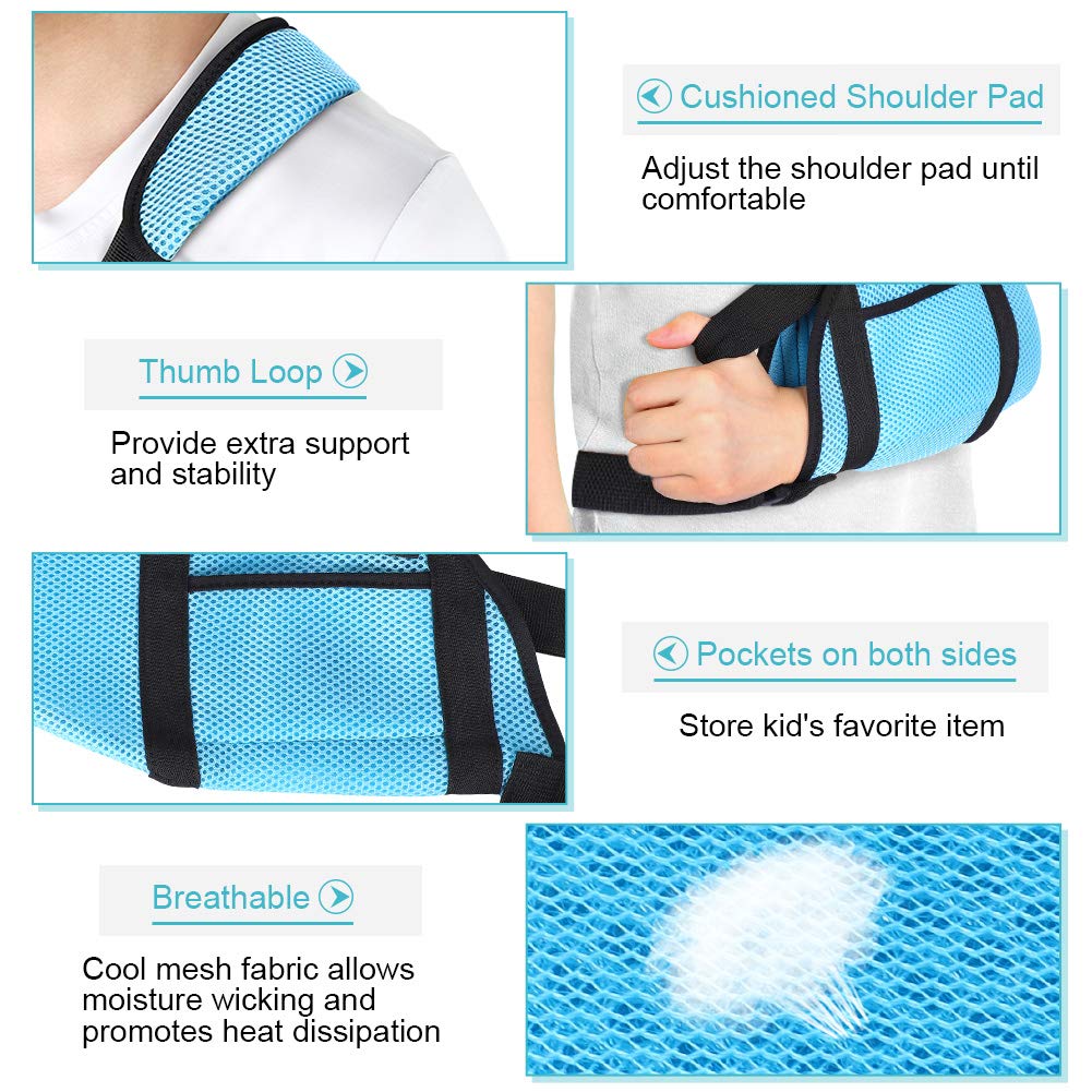 Arm Sling with Waist Belt, Blue Shoulder Support Sling, Adjustable Shoulder Immobilizer for Broken and Fractured Bones, Rotator Cuff, Arm, Shoulder Injury Support for Left and Right Arm
