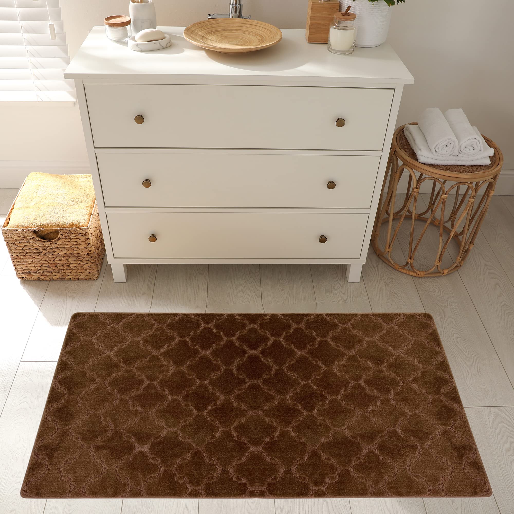 Aspen Design Machine Washable Kitchen & Bathroom Mat, Trellis Design Brown Color Large Size Slip Resistant Backing