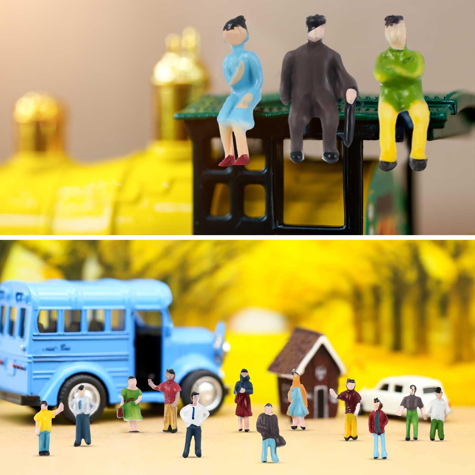 Harrycle 100 Pcs Mini People Figurines 1: 150 Scale Architectural Painted Tiny People Model Sitting and Standing Plastic Miniature People Assorted Poses Model Trains for Miniature Scenes