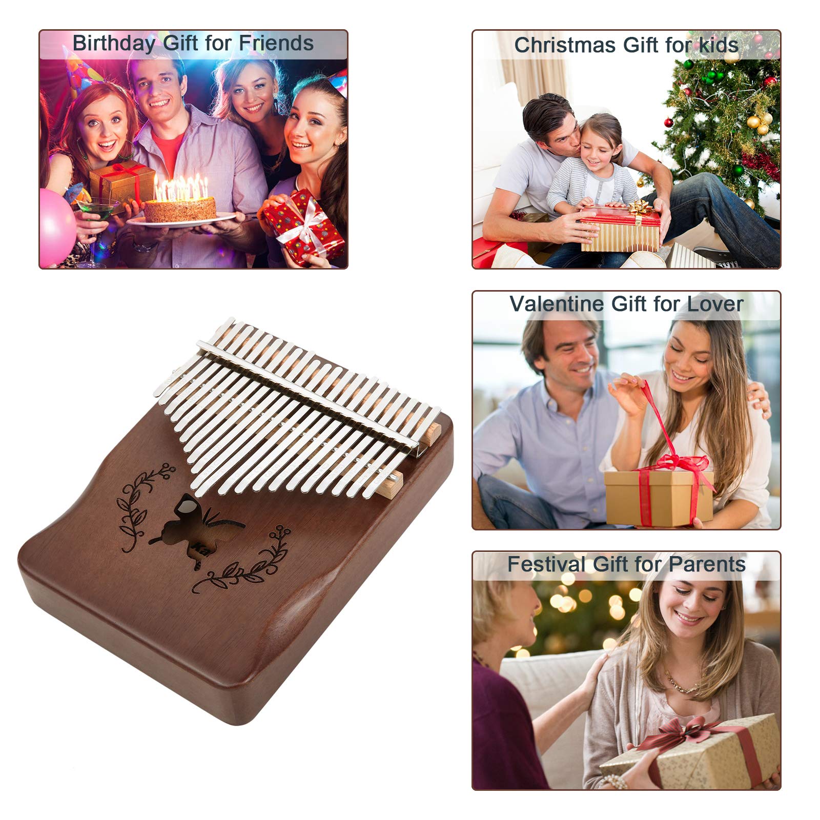 Lemfema Kalimba Thumb Piano 21 Keys, Portable Mbira Finger Piano Gifts for Kids and Adults Beginners(Brown)