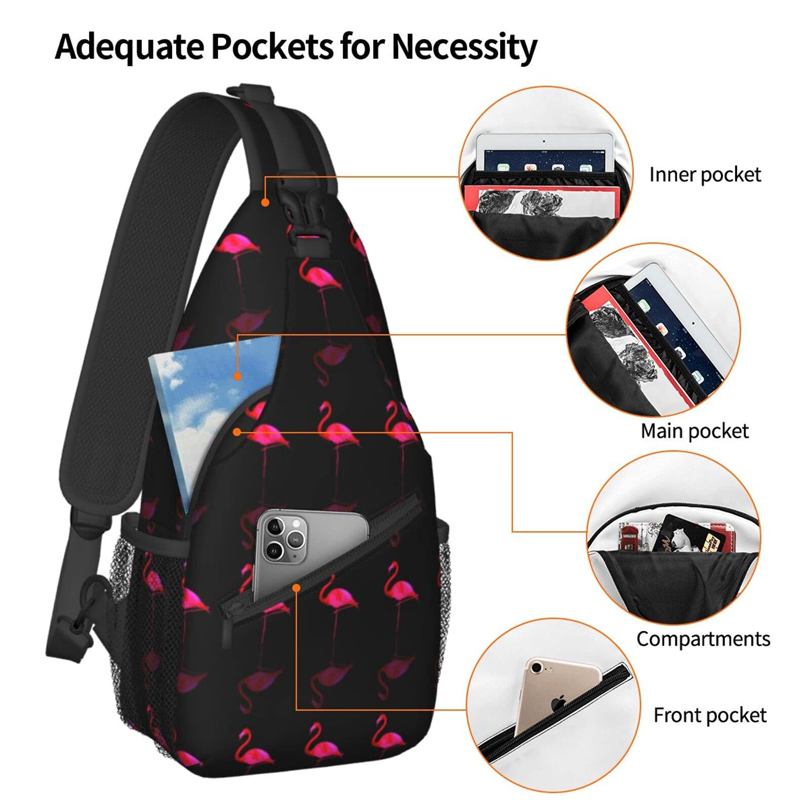 AMRANDOM Large Capacity Sling Chest Bag Pink Flamingos Backpack for Men Boys, Funny Crossbody Backpack with Adjustable Strap for Hiking Outdoor Sports, One Size