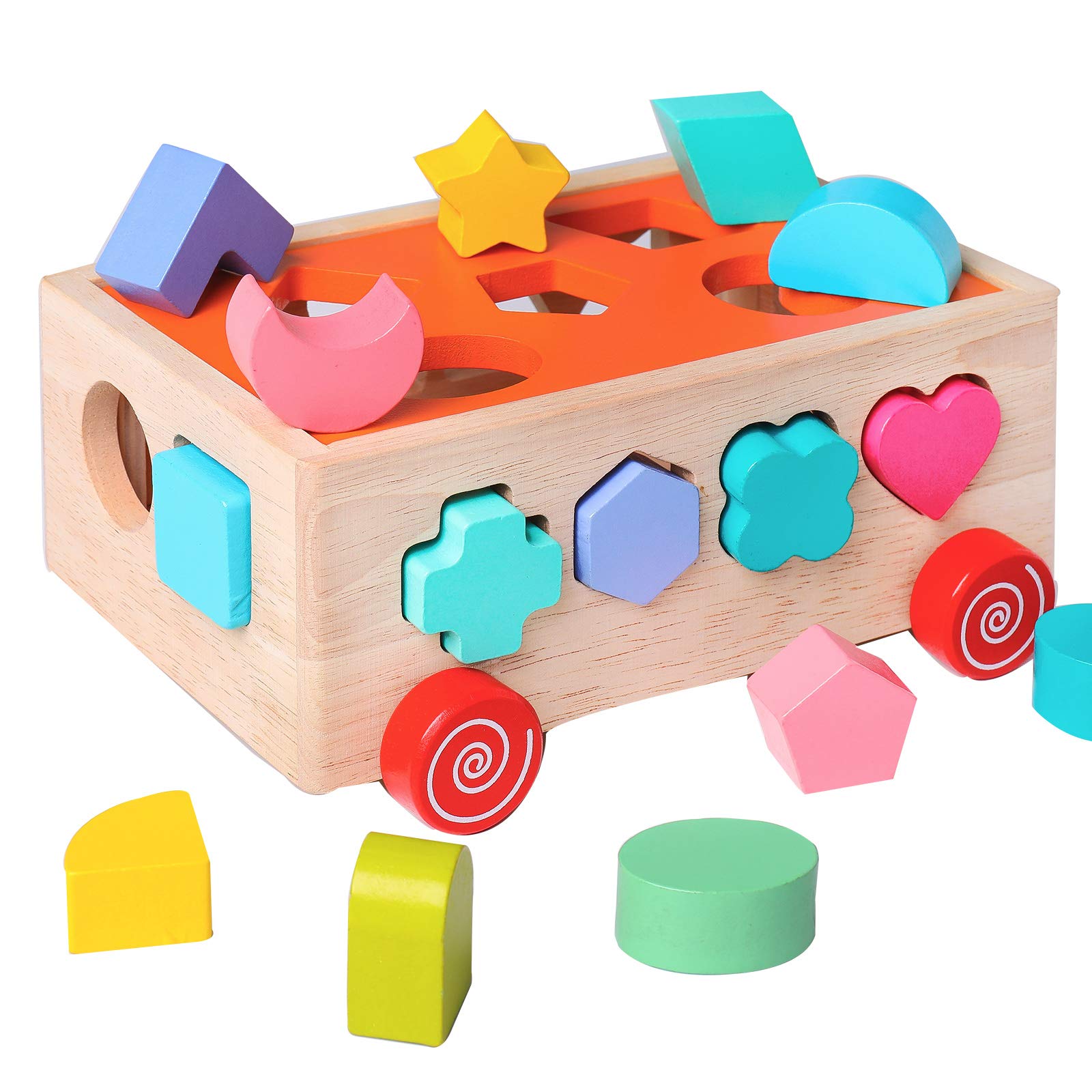 kidus Wooden Shape Sorter Toys for Toddlers 1-3 Years Old, Montessori Early Learning Toy Set for Toddlers, Fine Motor Skills, Eyes Hands Cooperation Great Gift for Preschool Baby Girls & Boys