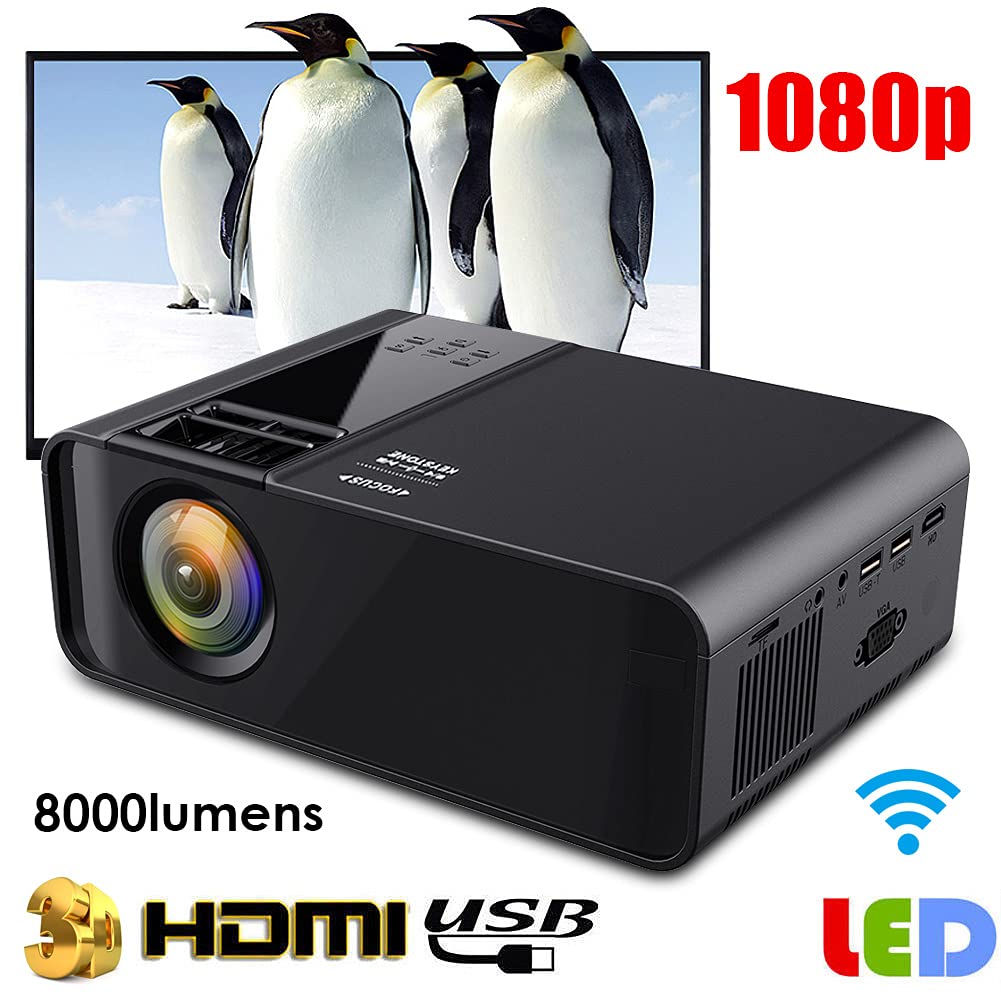 ASHATA Portable HD Projector, 150'' 3D HDMI Video Projector with Holder and Remote Control, Support Dual USB HDMI VGA AV Interface Compatible with TV Stick, Laptop, for iOS, for Android Black