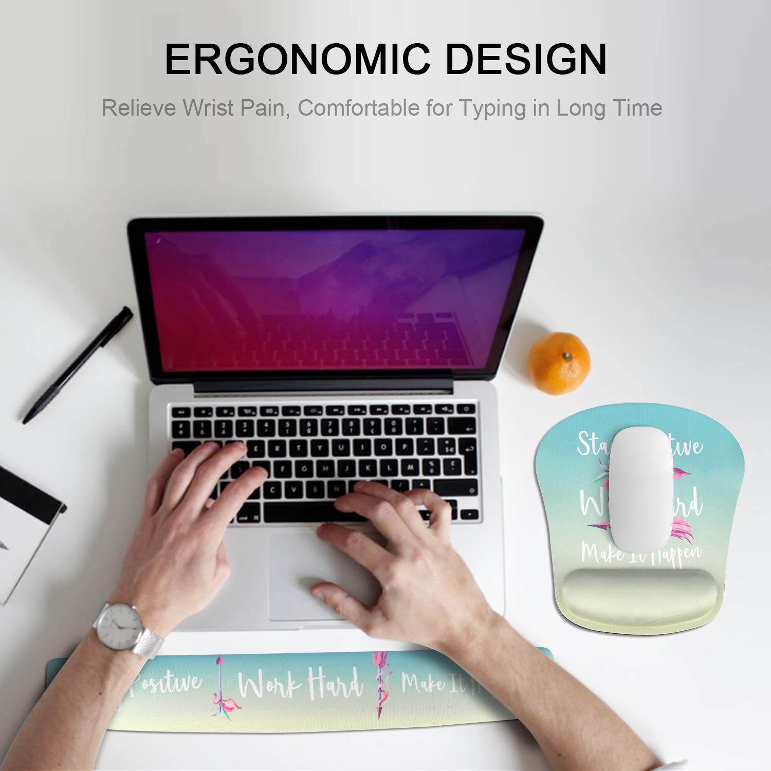 Artiron Keyboard Wrist Rest and Ergonomic Mouse Pad with Wrist Support, Gel/Memory Foam Filled Non Slip Base Easy Typing and Relieve Wrist Pain for Computer Office Laptop Teal Gradient