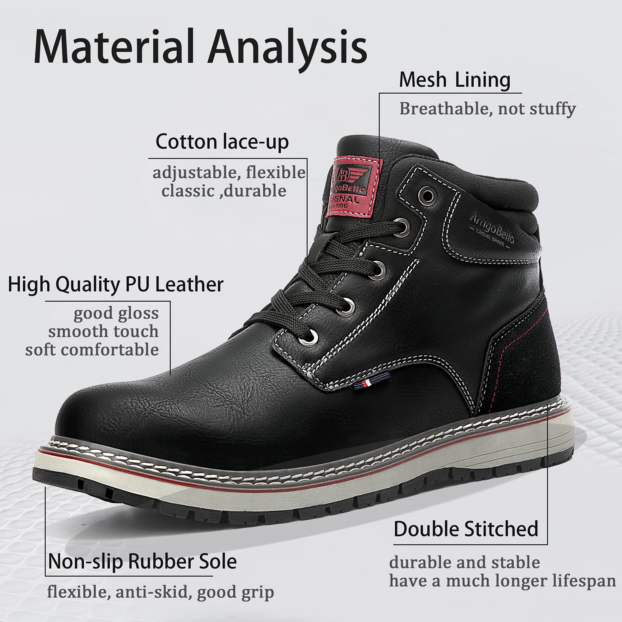 AX BOXING Mens Snow Boots Hiking Booties Outdoor Non Slip Mesh Lined Ankle Boots Breathable Leather Shoes for Walking(Black, Size 11)