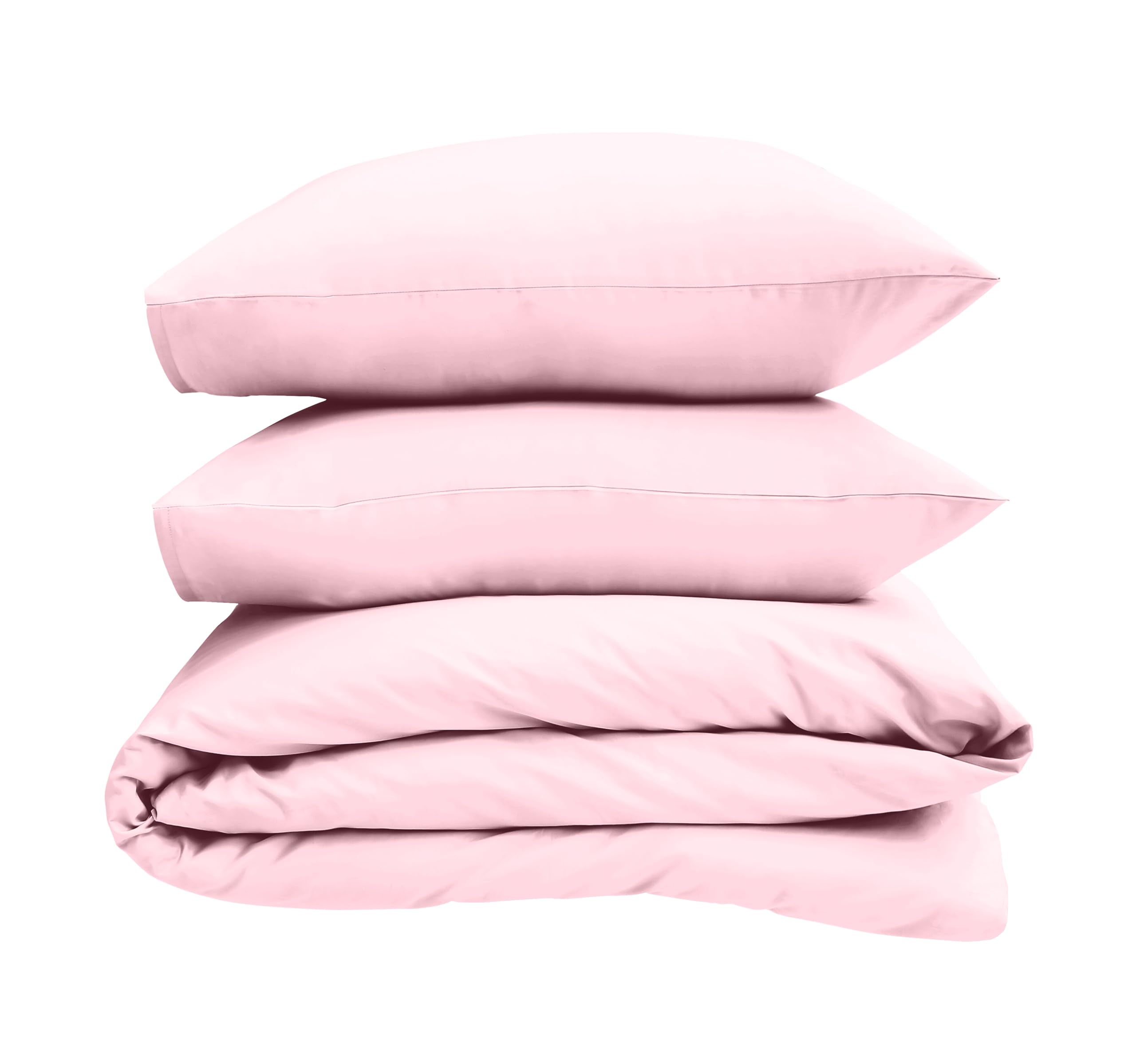 California Design Den King Size Duvet Cover Set, 400 Thread Count 100% Cotton Sateen, Soft Luxury Sateen Weave Comforter Cover and Two Pillow Shams, Button Closure and Corner Ties (Pink, King)