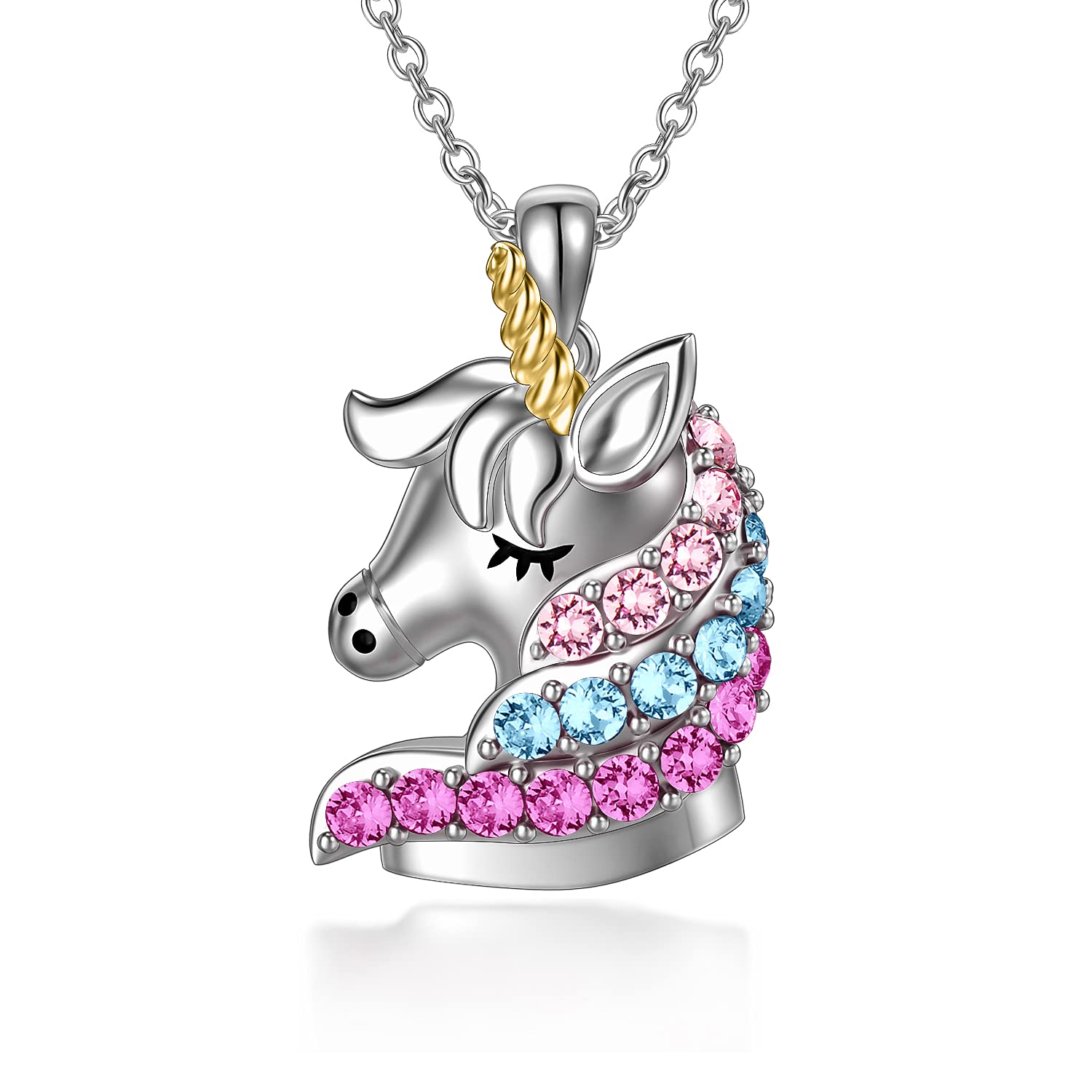 AOBOCO Sterling Silver Unicorn Necklace, Unicorn Jewelry Birthday Gifts for Women (Multicolor)