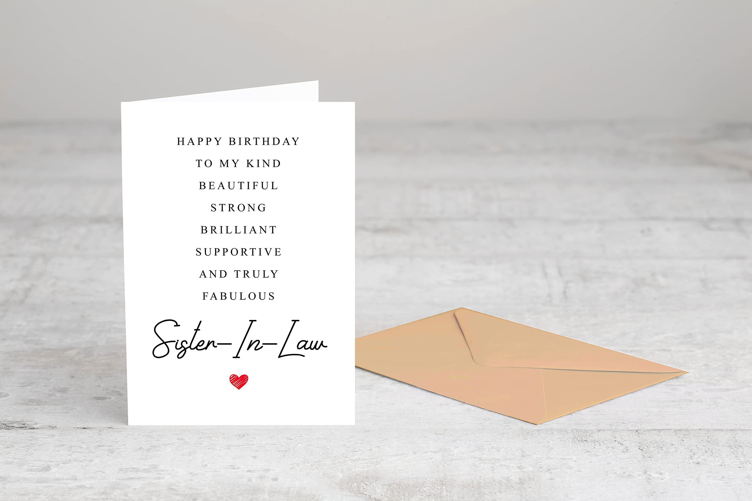 Sister-In-Law Birthday Card - Premium Smooth Heavy Cardstock - Blank Inside for Personal Message - Includes Envelope