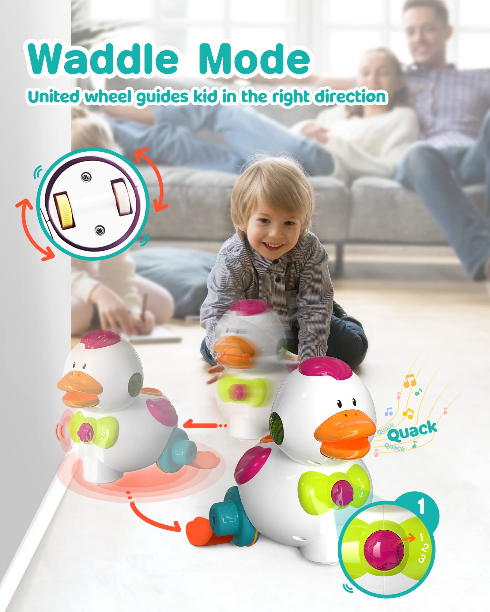 auby Dancing Duck Toy for Toddlers 2-3, Voice Controlled Musical Toys with Light, 3 Mode Moving Duck Toys with 2 Eggs, Easter Toys for Crawling Babies, Crawling Duck Lay Eggs Toys