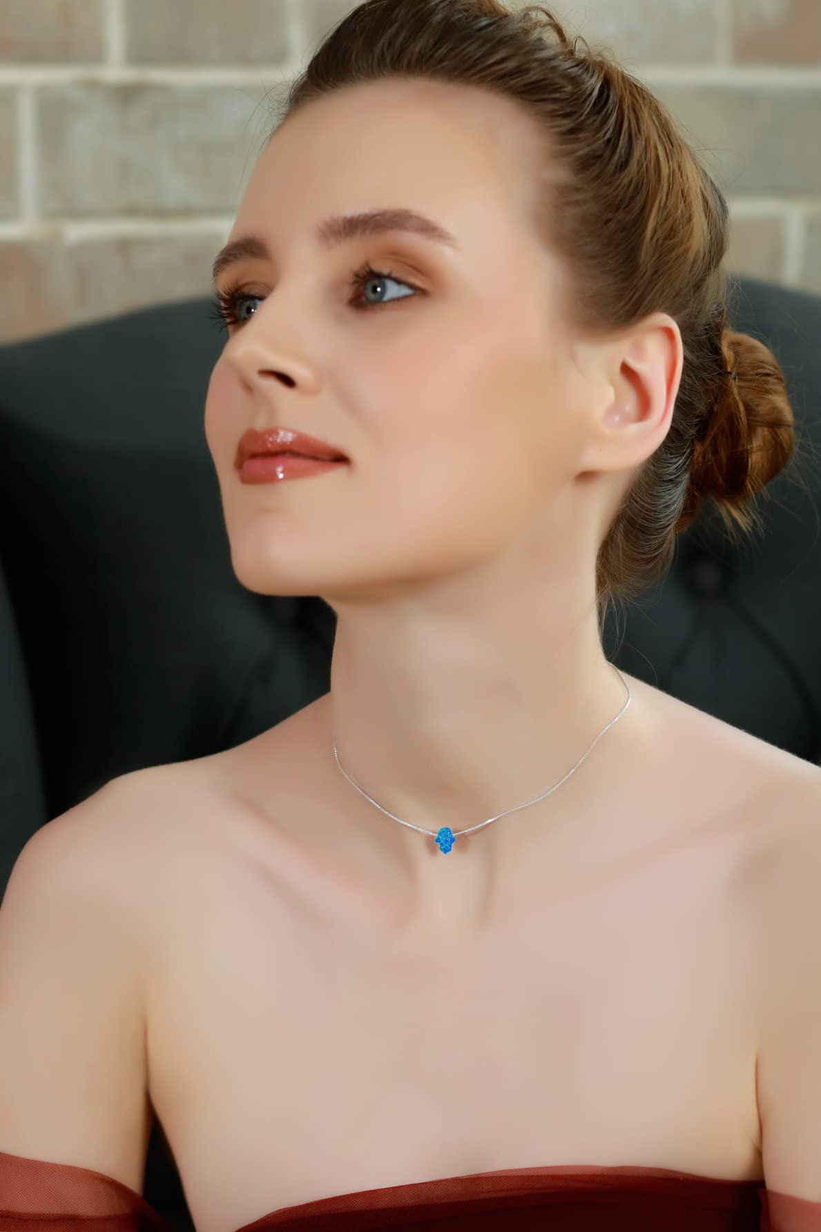 B. BRILLIANT Hamsa Necklace for Women Sterling Silver Opal Blue Hamsa Necklaces Stacking Holiday Gift Birthday