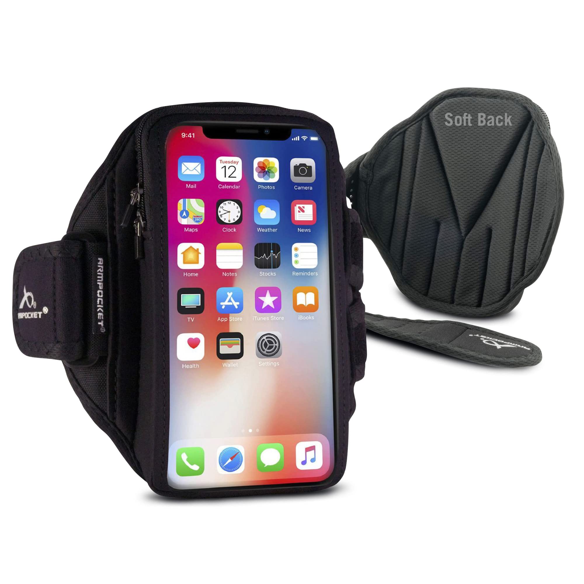Armpocket X Plus Arm Band, Cell Phone Holder for Walking, Running Arm Bands for Cell Phone w/Case, for iPhone 14 Series, Galaxy S21 Ultra, Pixel 7 Pro, & Devices Up to 6.5 Inches, Black Medium Strap
