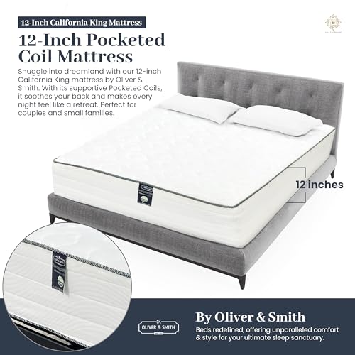 California King Mattress - 12 Inch Cool Memory Foam & Spring Hybrid Mattress with Breathable Cover - Comfort Tight Top - Rolled in a Box - Oliver & Smith