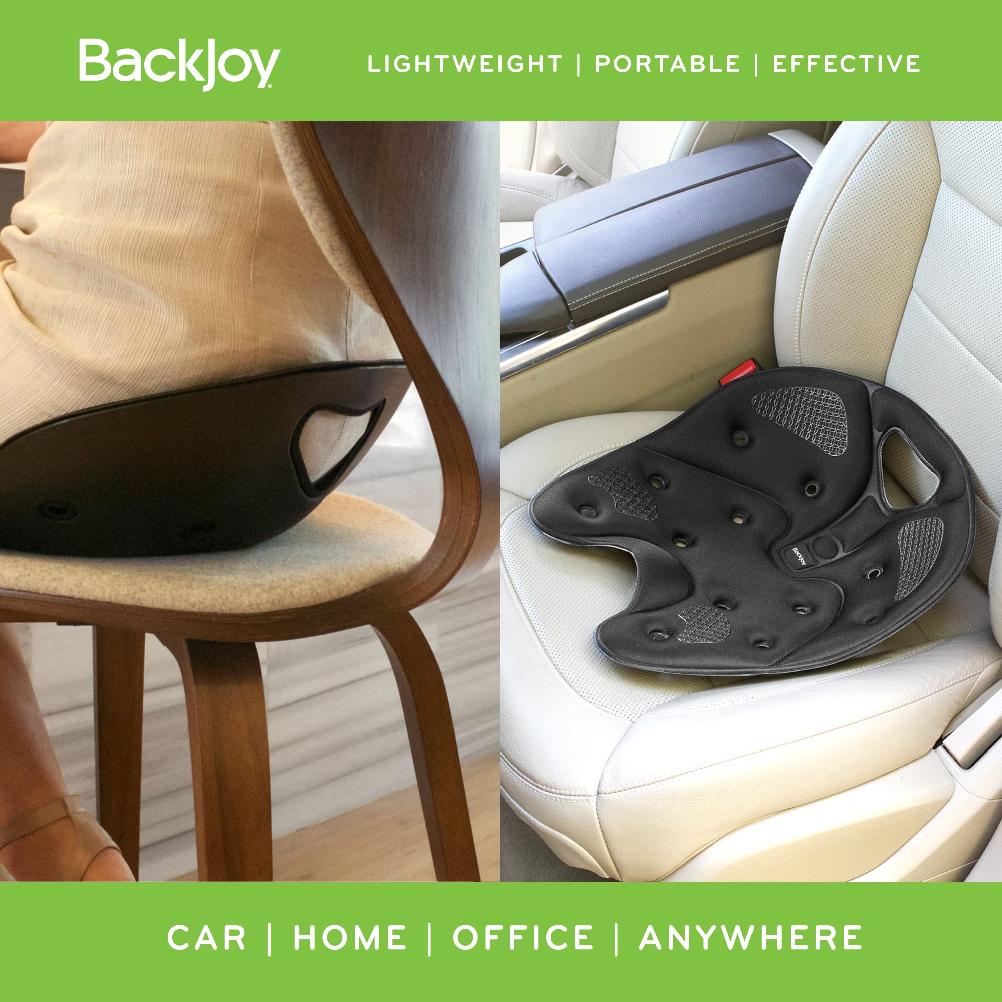 Backjoy Posture Seat Pad | Ergonomic Pressure Relief, Hip & Pelvic Support to Improve Posture | Home, Office Chair, Car Seat, Core Traction (Black) Fits M-XL HIPS