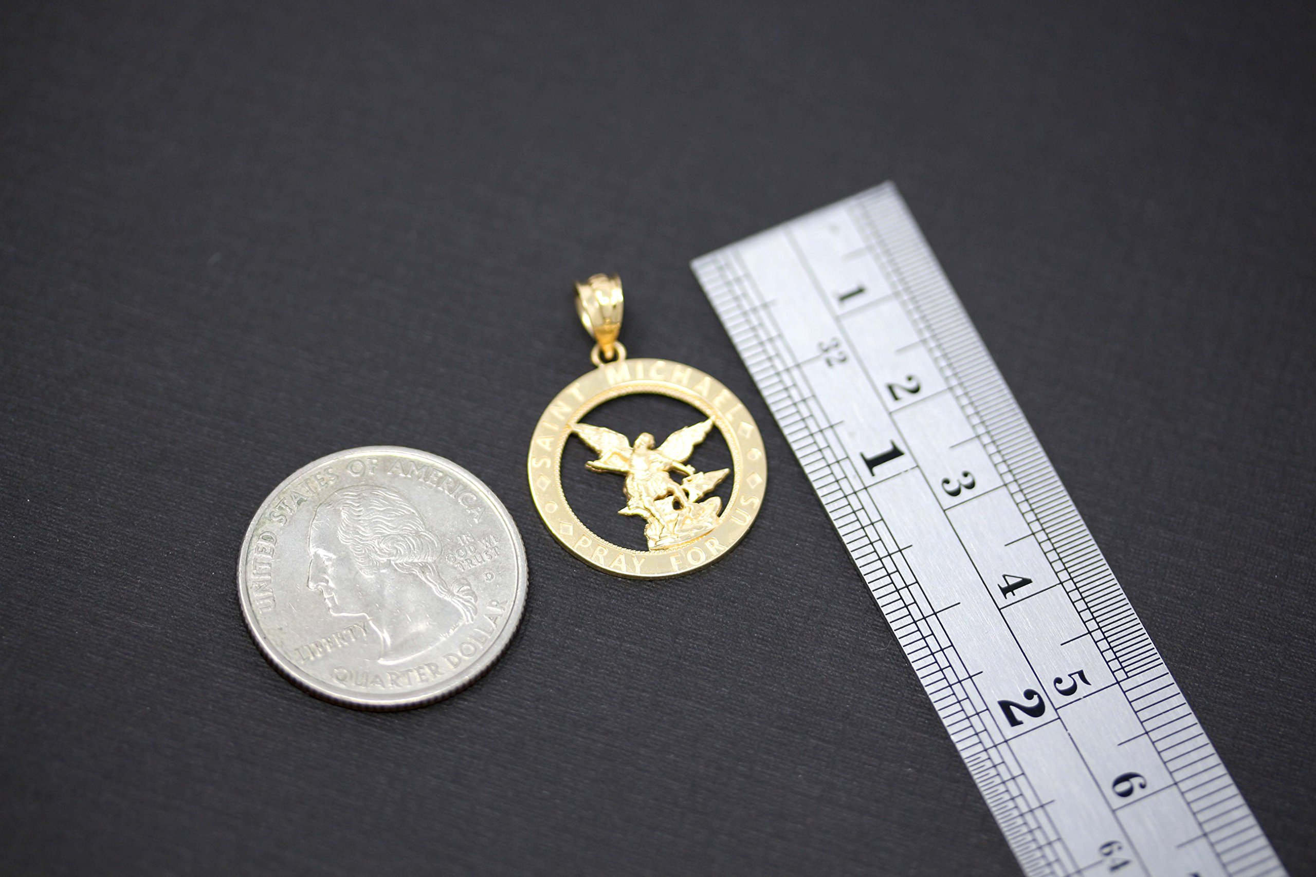 CaliRoseJewelry 14k Saint Michael Pray for Us Round Charm Pendant Necklace in Yellow Gold, 16"