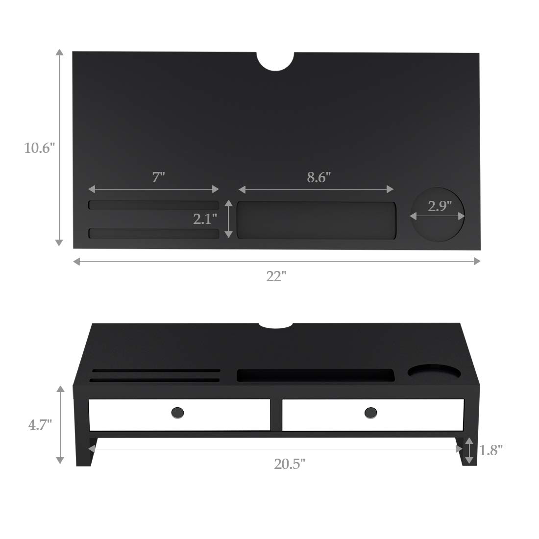 Bambloom Monitor Stand Riser with Drawer - Desk Shelf Organizer Keyboard Storage Black 22" x 10.6" x 4.7"