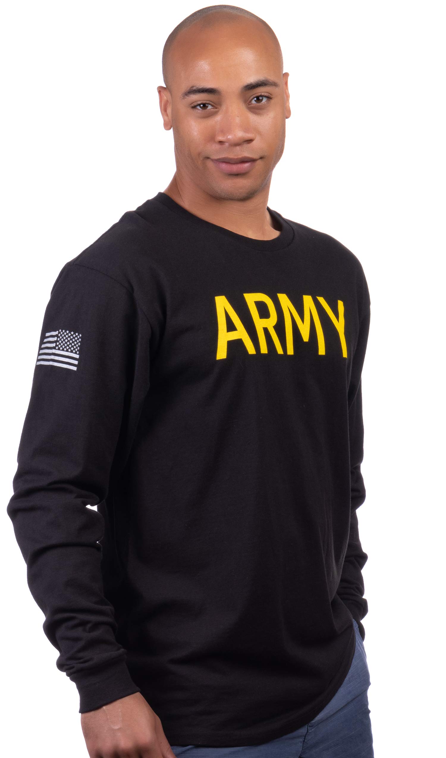 Ann Arbor T-shirt Co. Army PT Style Shirt | U.S. Military Physical Training Workout Long Sleeve T-Shirt, Black- 2XL