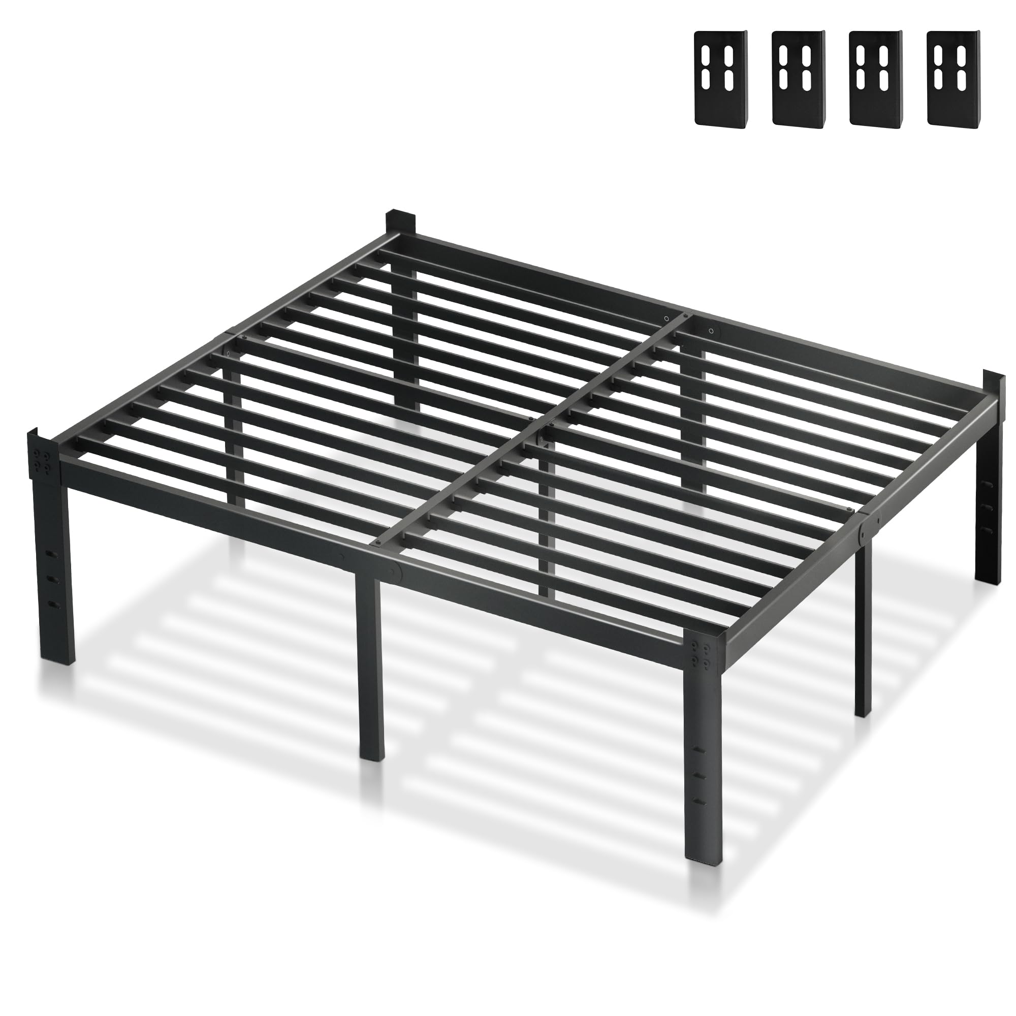 Queen Bed Frame 16 Inch High Metal Platform Bed Frame with 4 Mattress Retainers Heavy Duty Steel Slats Black Kids Queen Size Bed Frame with Headboard Hole No Box Spring Needed Noise Free Easy Assembly
