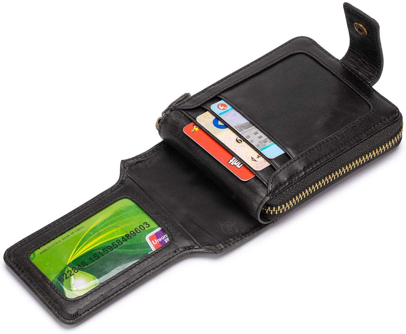 BAIGIO Genuine Leather Wallets for Men Multi Card Purse with Zipper Wallet Men RFID Blocking Coin Pocket (Black)