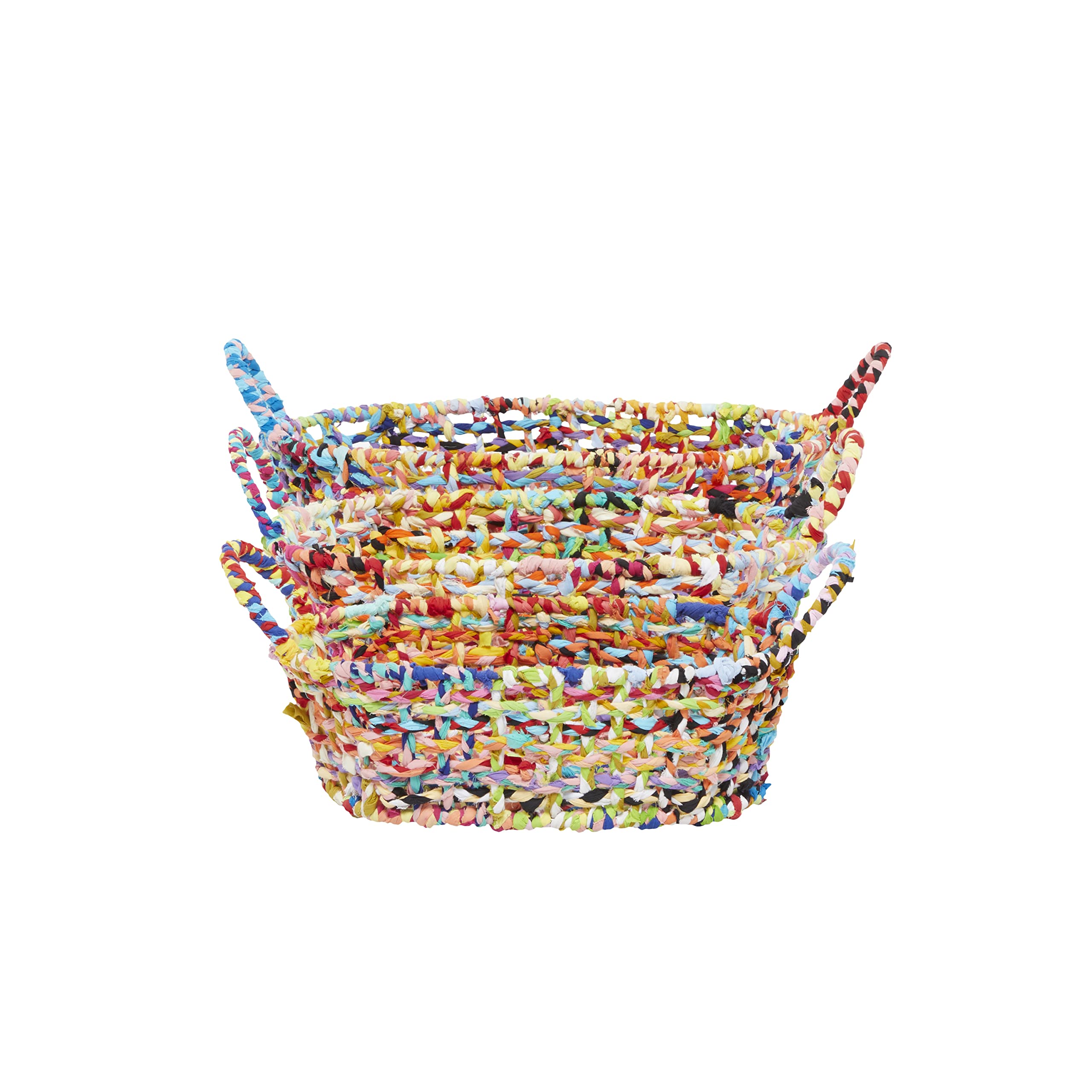 Deco 79 Cotton Round Storage Basket with Handles, Set of 3 9", 9", 7"H, Multi Colored