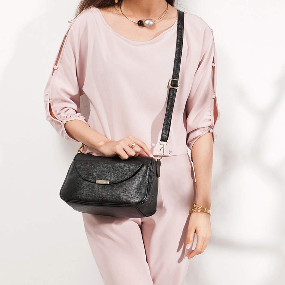 Fashion Shoulder Bag Elegant Women Quality Genuine Leather for Ladies Girl Black