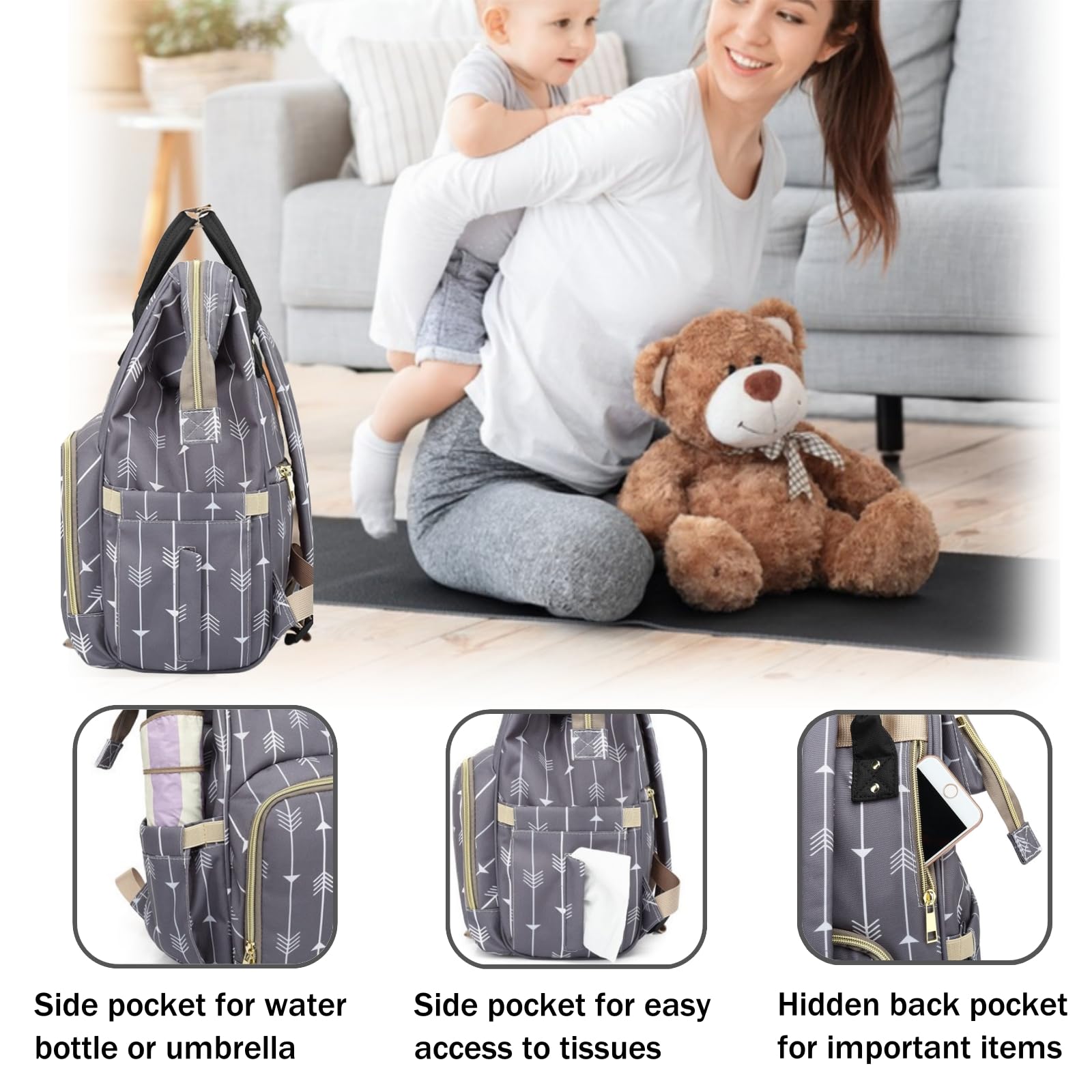Armbq Flamingo Multi-Function Diaper Bag for Baby Care Travel Backpack Wide Open Nappy Bags Handbags Large Capacity Blue