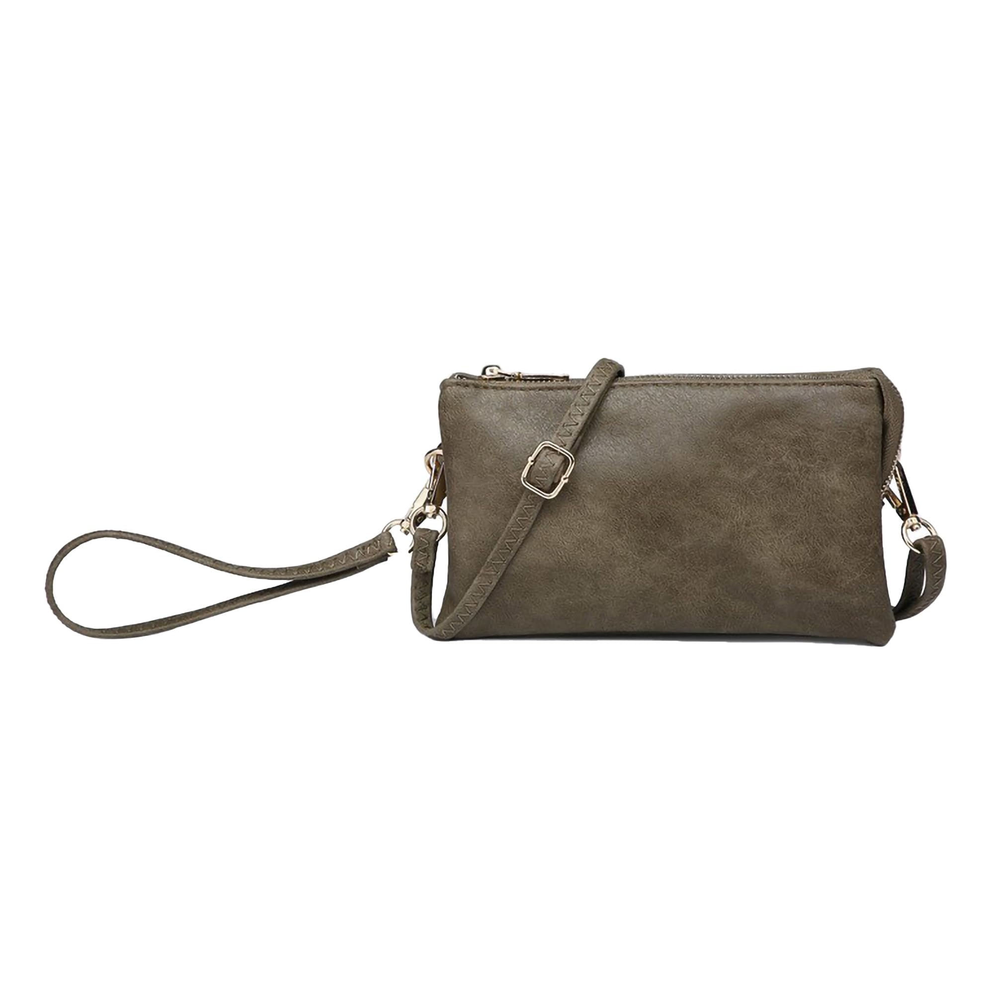 JEN & CO. Riley Vegan Leather Small Crossbody Bags Wristlet Wallets Clutch Purses Shoulder Handbag for Women, Olive