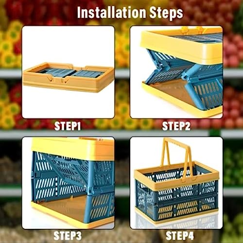 Amplus - Multi-Purpose Basket can be folded, strong and durable to hold a lot of stuff for shopping, laundry, storing or organizing items 11.7"L x 7.8"W x 6.4"H (Blue - Yellow)