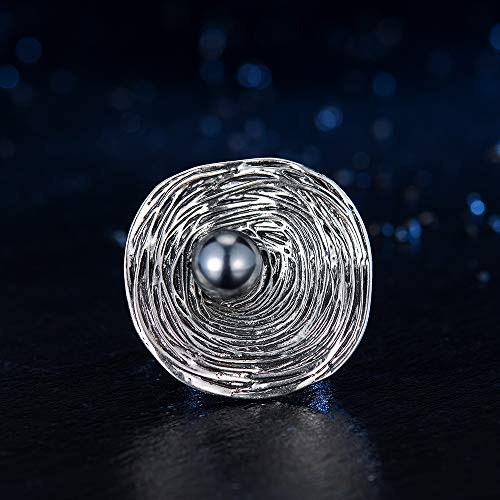 Aprilery Wide Round Surface Ring For Women Custume Vintage Black Pearl Big Bold Statement Ring