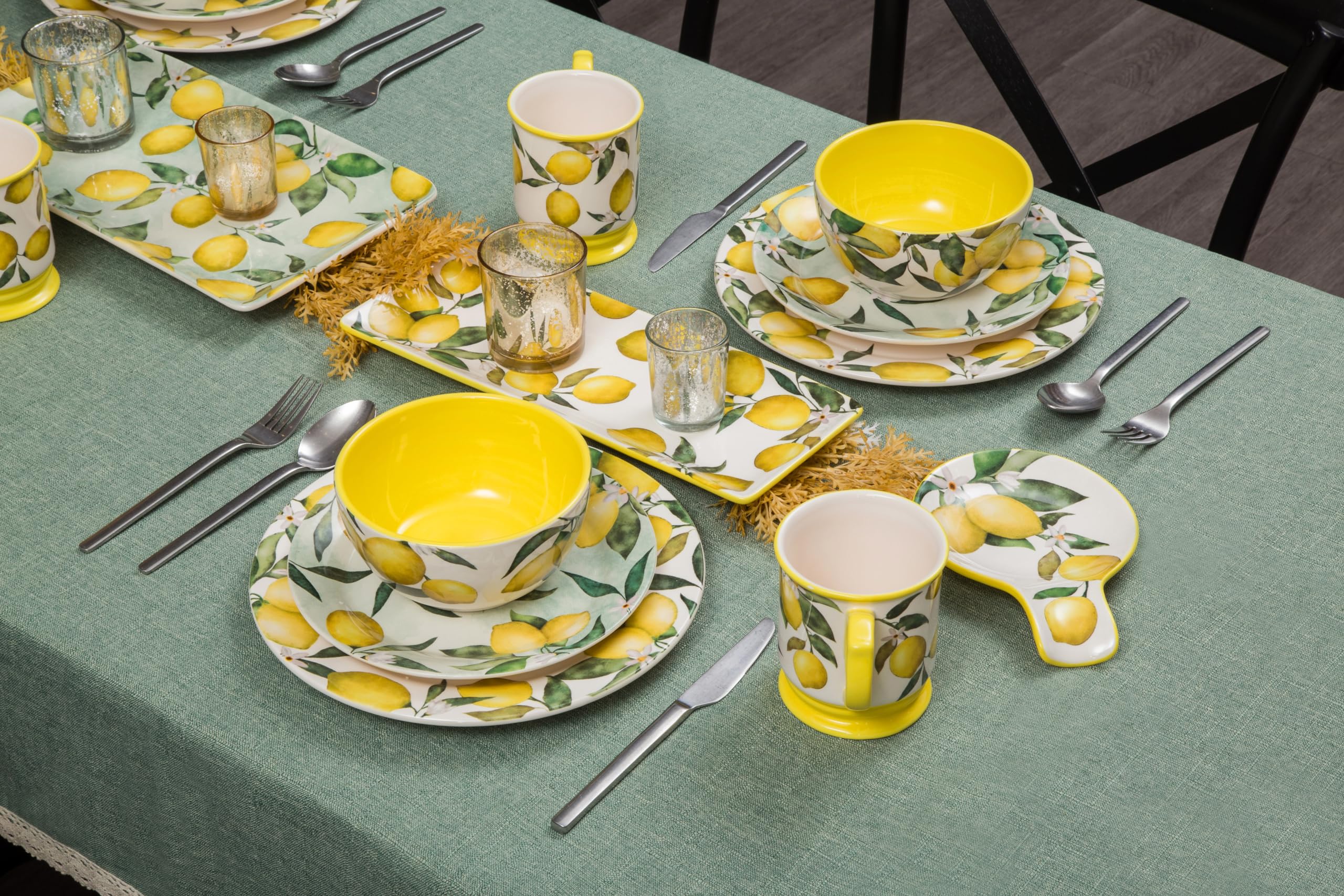 Bico Lemon Dreams Ceramic Salad Plates, 8.75 inch, Set of 4, for Salad, Appetizer, Microwave & Dishwasher Safe