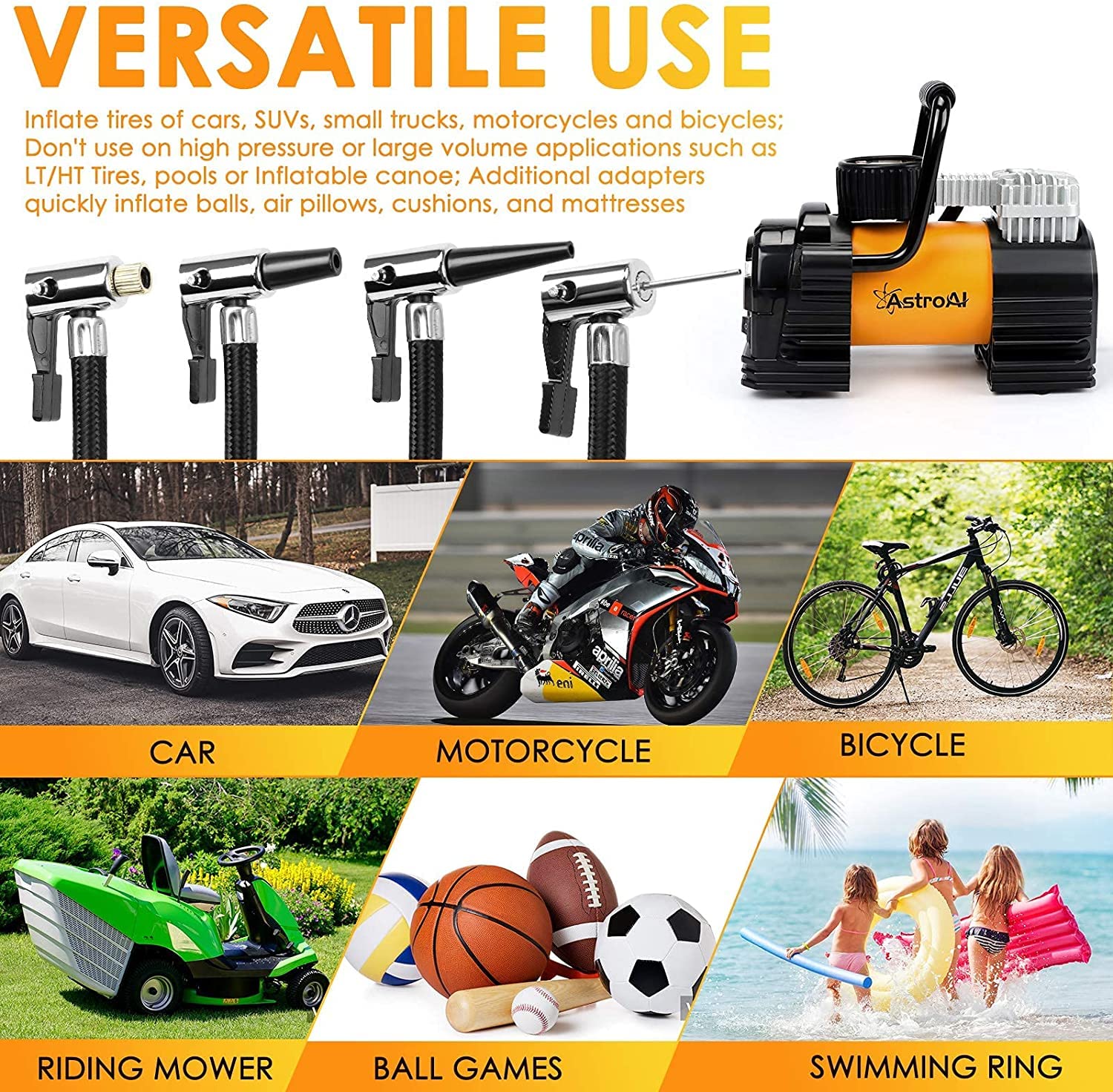 AstroAI Tire Inflator Air Compressor Portable Air Pump for Car Tires 12V DC Digital Tire Pump 150PSI with Emergency LED Light for Cars, Trucks, Motorcycles and Other Inflatables