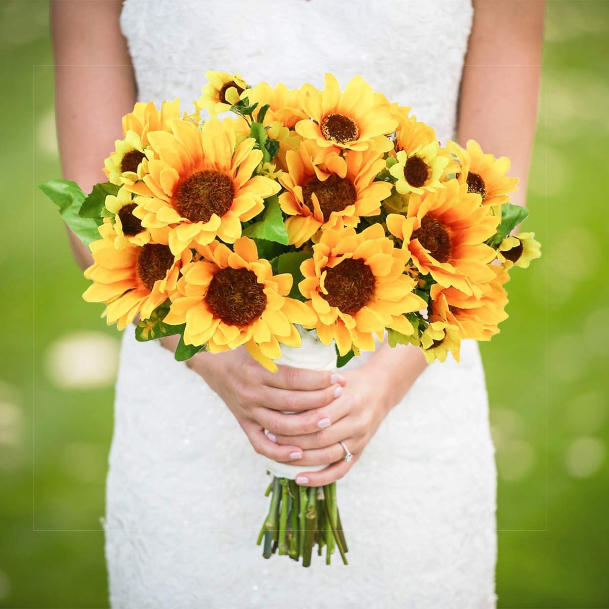 Artificial Sunflower 3 Bouquet | Artificial Flowers Silk Fake Faux Fall Yellow Bulk Flowers for Home Decorations Wedding Table Party Garden Decor