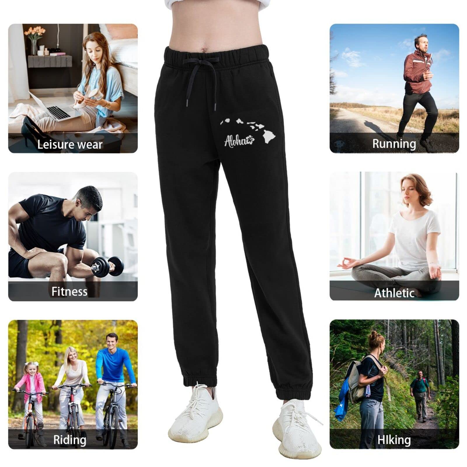 Aloha Hawaii Women's Casual Yoga Sweatpants Athletic Workout Elastic Waist Jogger Pants XX-Large Black