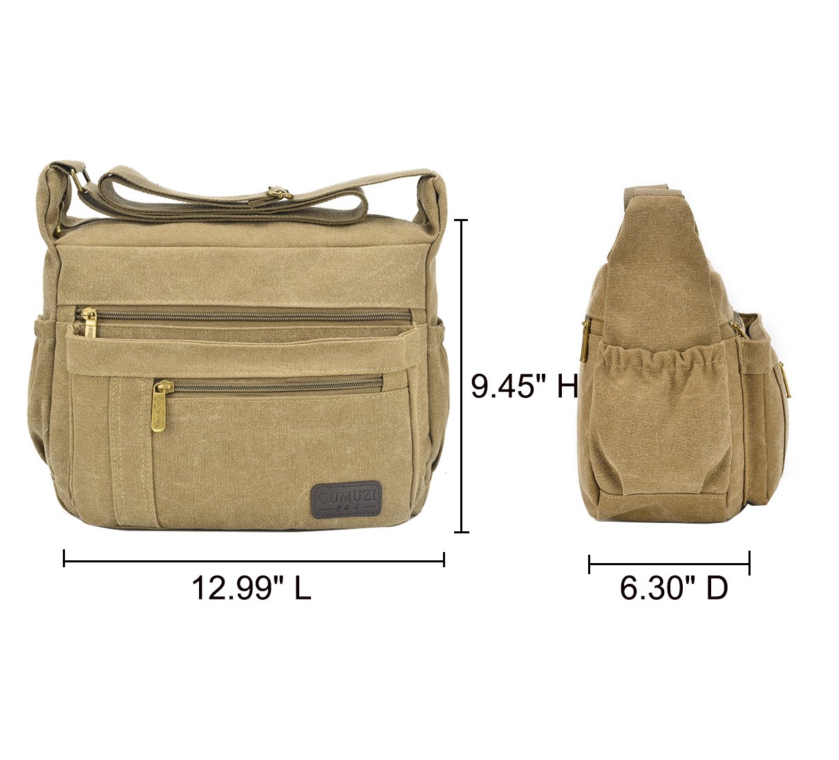 Fabuxry Light Weight Canvas Shoulder Bag for Women Messenger Handbags Cross Body Multi Zipper Pockets Bag (Grey)