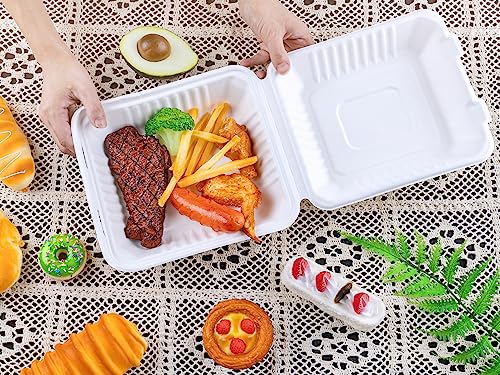 AUEAR, 8 Inch [50 Pack], Compostable Clamshell Take Out Food Containers, To Go Boxes for Food, Natural Disposable Clamshell Food Container, Eco-Friendly, Heavy - Duty To-Go Containers