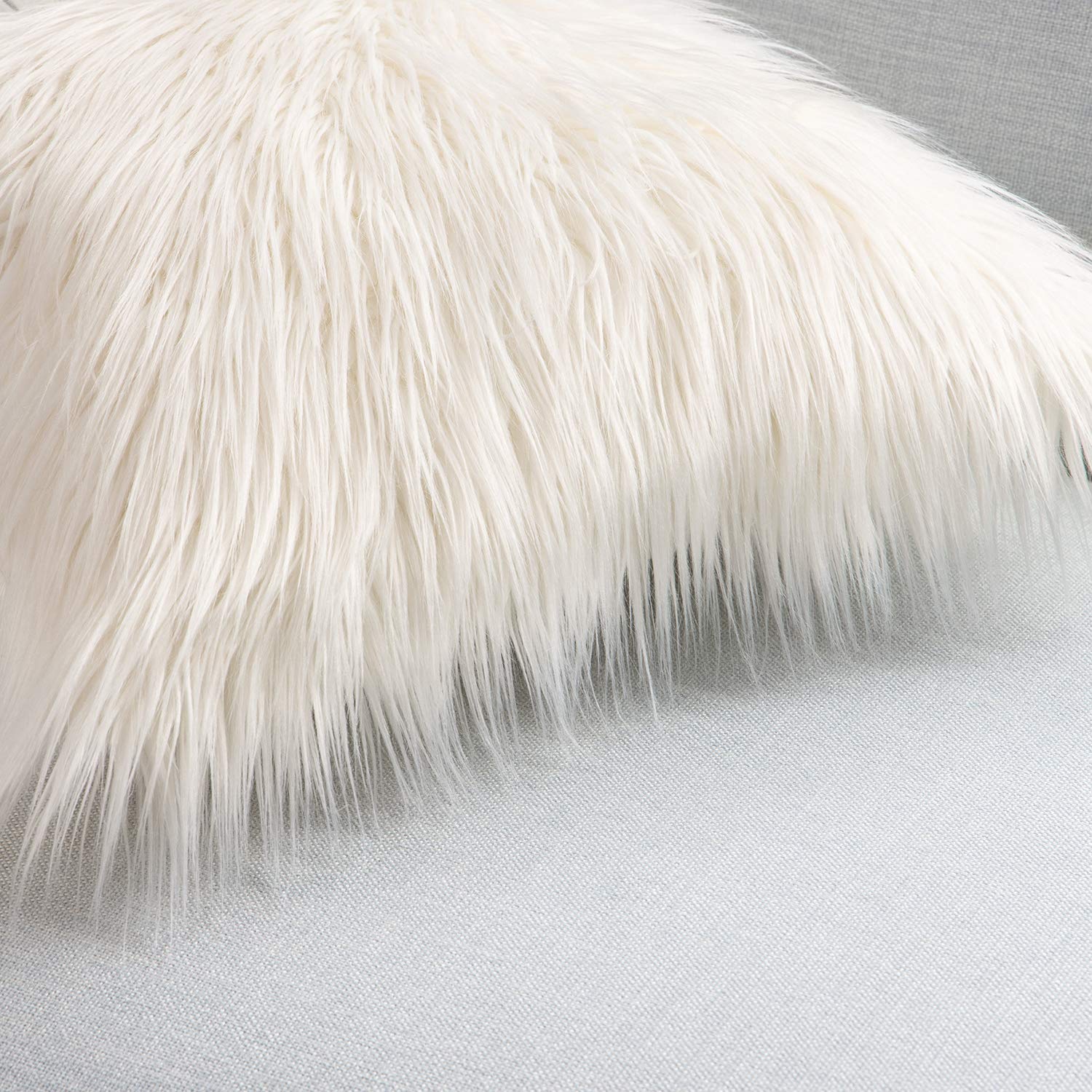 Ashler HOME DECO Pack of 2 Decorative Luxury Style Beige-White Faux Fur Throw Pillow Case Cushion Cover 18 x 18 Inches 45 x 45 cm