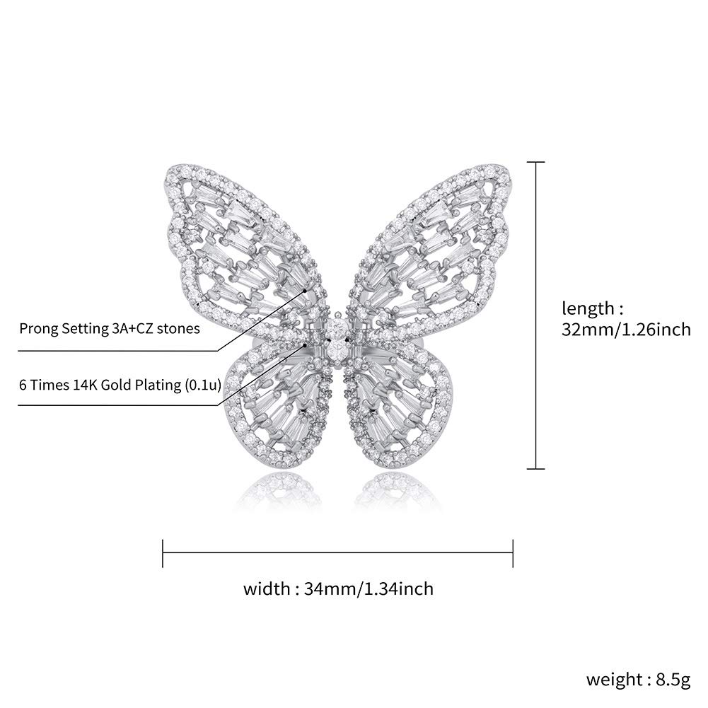 Ayaoch Sterling Silver Adjustable Butterfly Rings for Women Cubic Zirconia Ring Jewelry (silver)