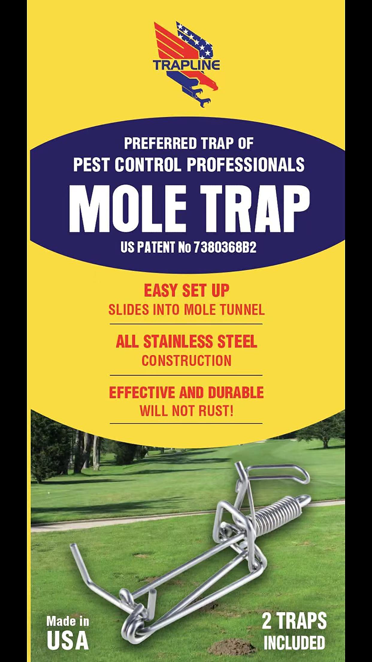 Mole Trap by Trapline Products 2-Pack Stainless Steel Made in USA