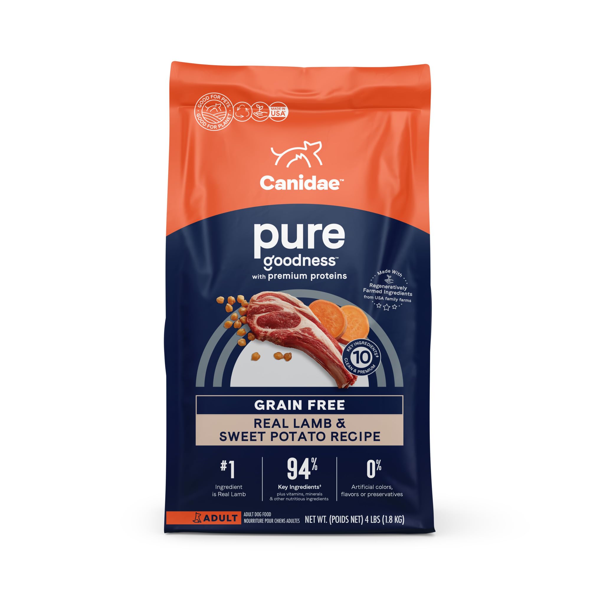 Canidae PURE Limited Ingredient Premium Adult Dry Dog Food, Lamb and Pea Recipe, 4 Pounds, Grain Free