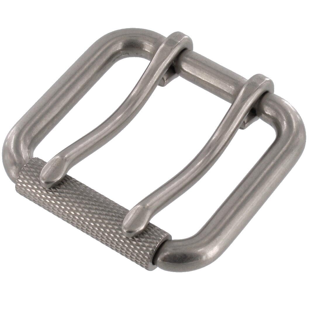 B7357 Nickel Matte, Double Prong Roller Buckle, w/Textured Roller, Solid Brass-LL, Multiple Sizes