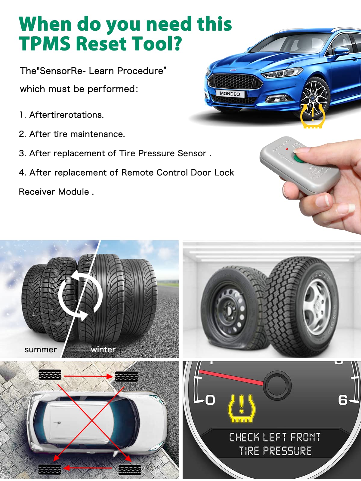Arozk TPMS Reset Tool Tire Pressure Monitor Sensor Program Train Tool Replacement for F150 Cars Escape Focus Mustang Expedition Explorer Lincoln Navigator Mercury Monterey Mariner Replace TPMS19