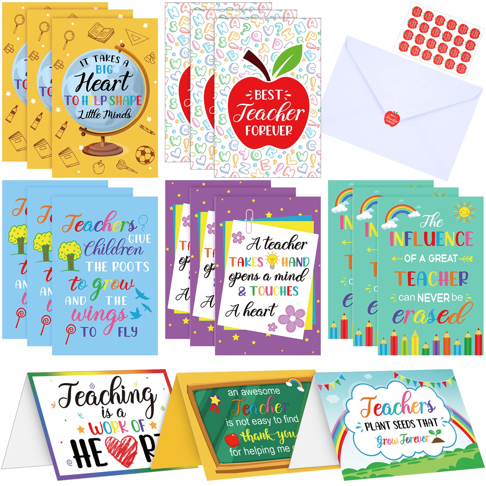 Jetec 24 Sets Teacher Thank You Cards Teacher Appreciation Gift Cards Bulk for Teachers Day Teacher Best Teacher Ever Card Teacher of the Year Appreciation Gifts (Appreciation)